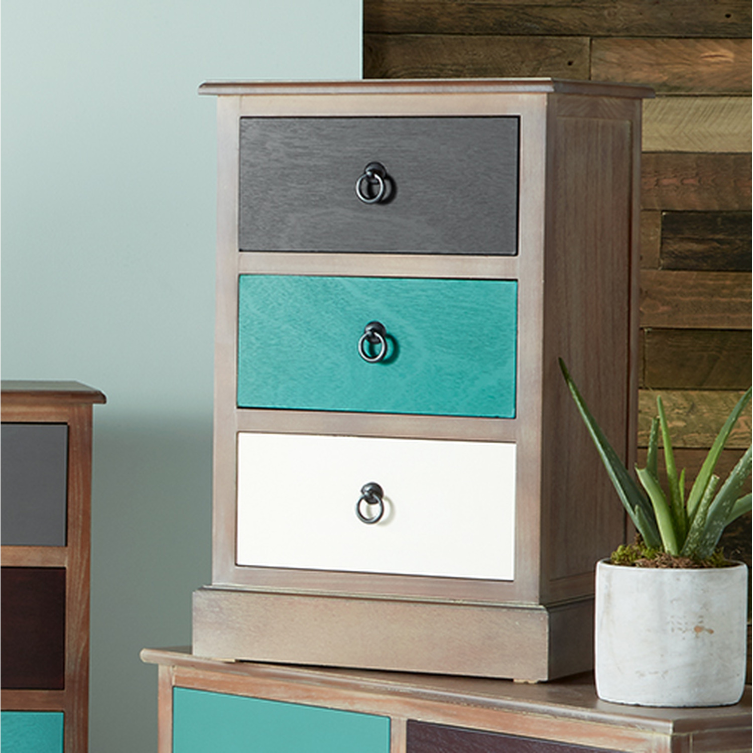 Multicoloured Wood 3 Drawer Unit