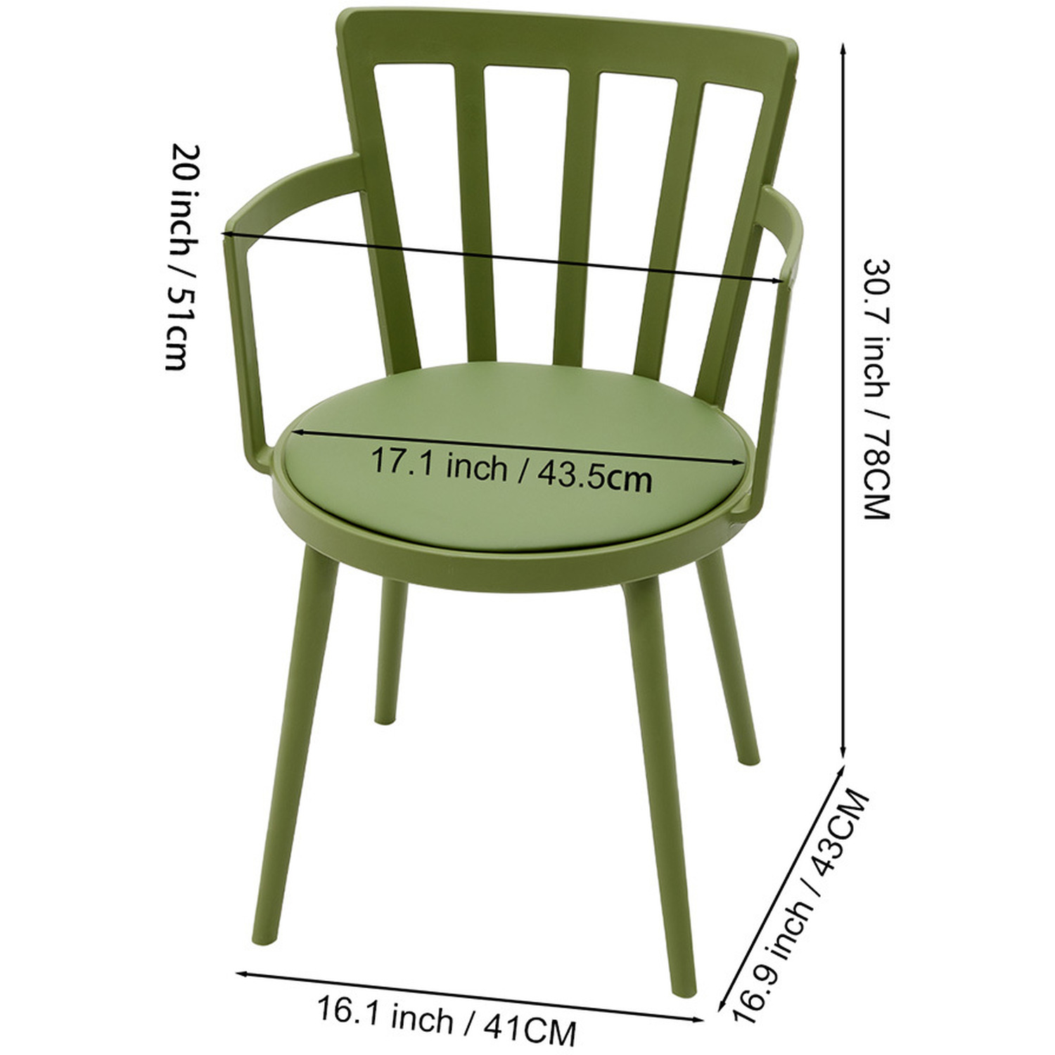 Set of 4 PP Dining Chairs with PU Leather Padded and Armrest