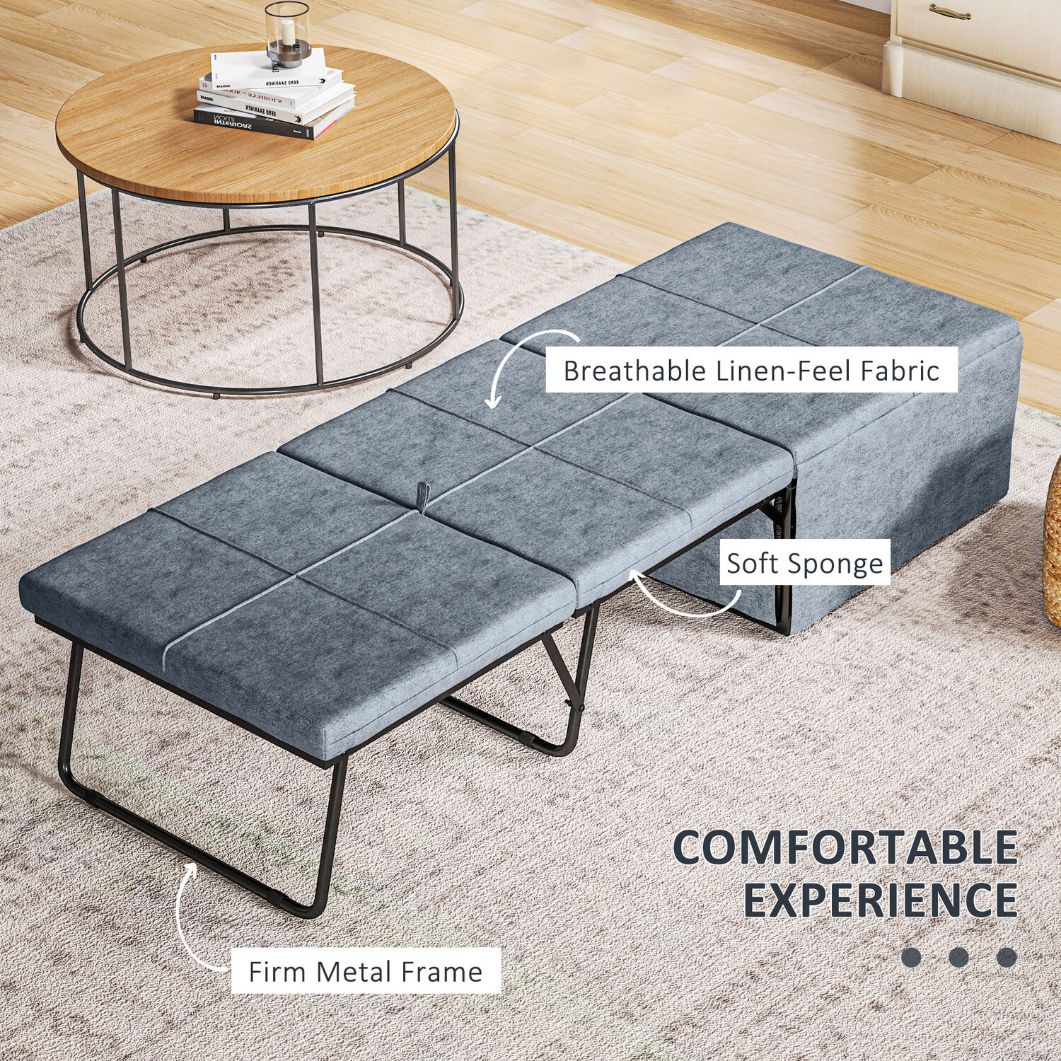 HOMCOM Single Folding Bed with Linen Sponge Mattress and Dust Cover