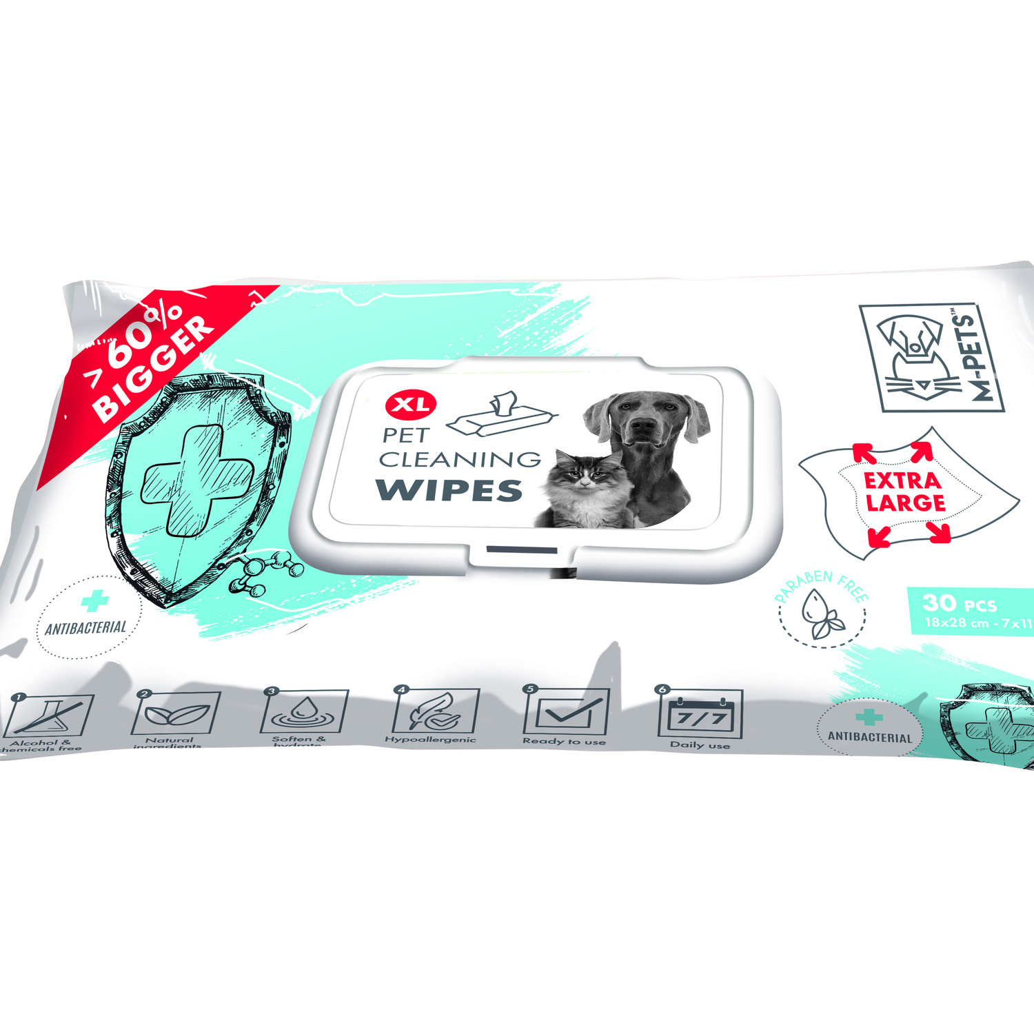 MPets Pet Cleaning Wipes Anti Bacterial 30