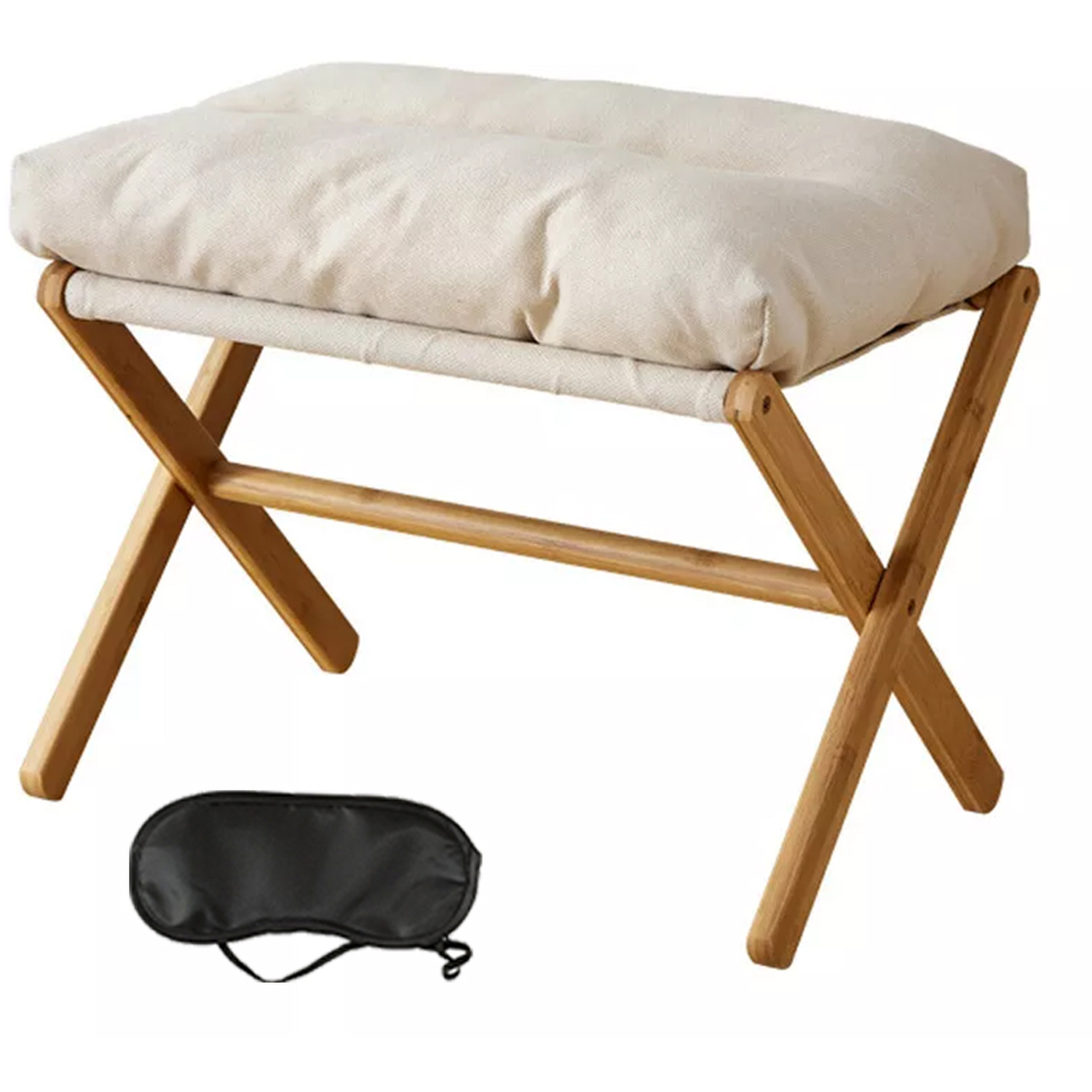 Padded Footstool with Bamboo Legs