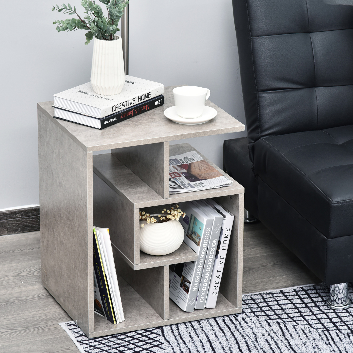 HOMCOM 3 Tier Side End Table with Open Shelf Storage