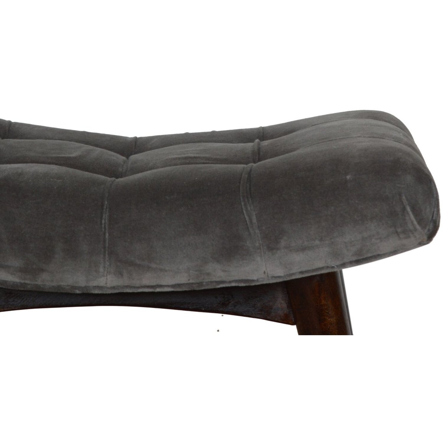 Grey Cotton Velvet Curved Bench