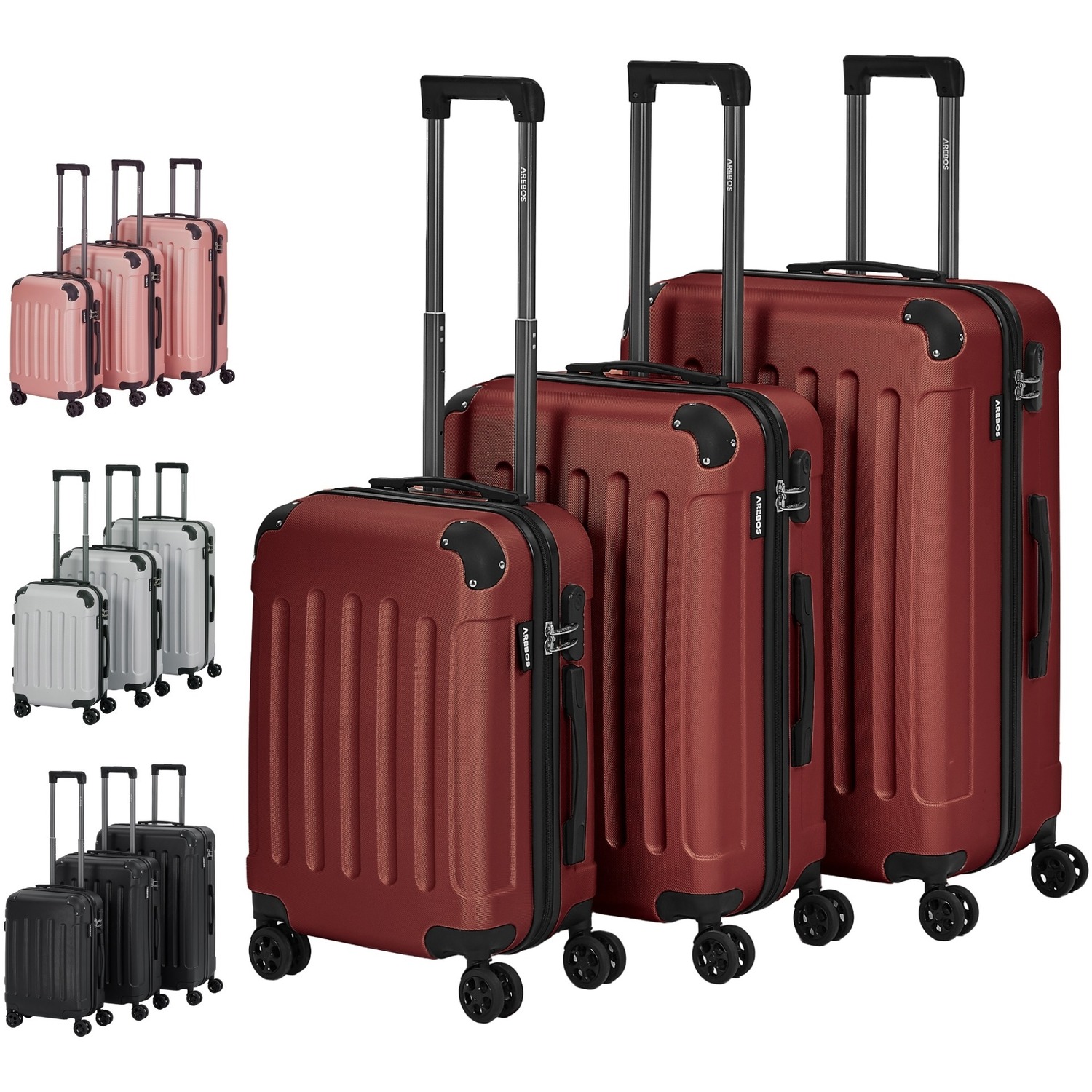Set of 3 ABS Hard Shell Travel Suitcases With Telescopic Handle
