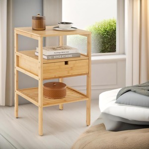 Bamboo Bedside Table With Drawer Shelf Bedroom Furniture