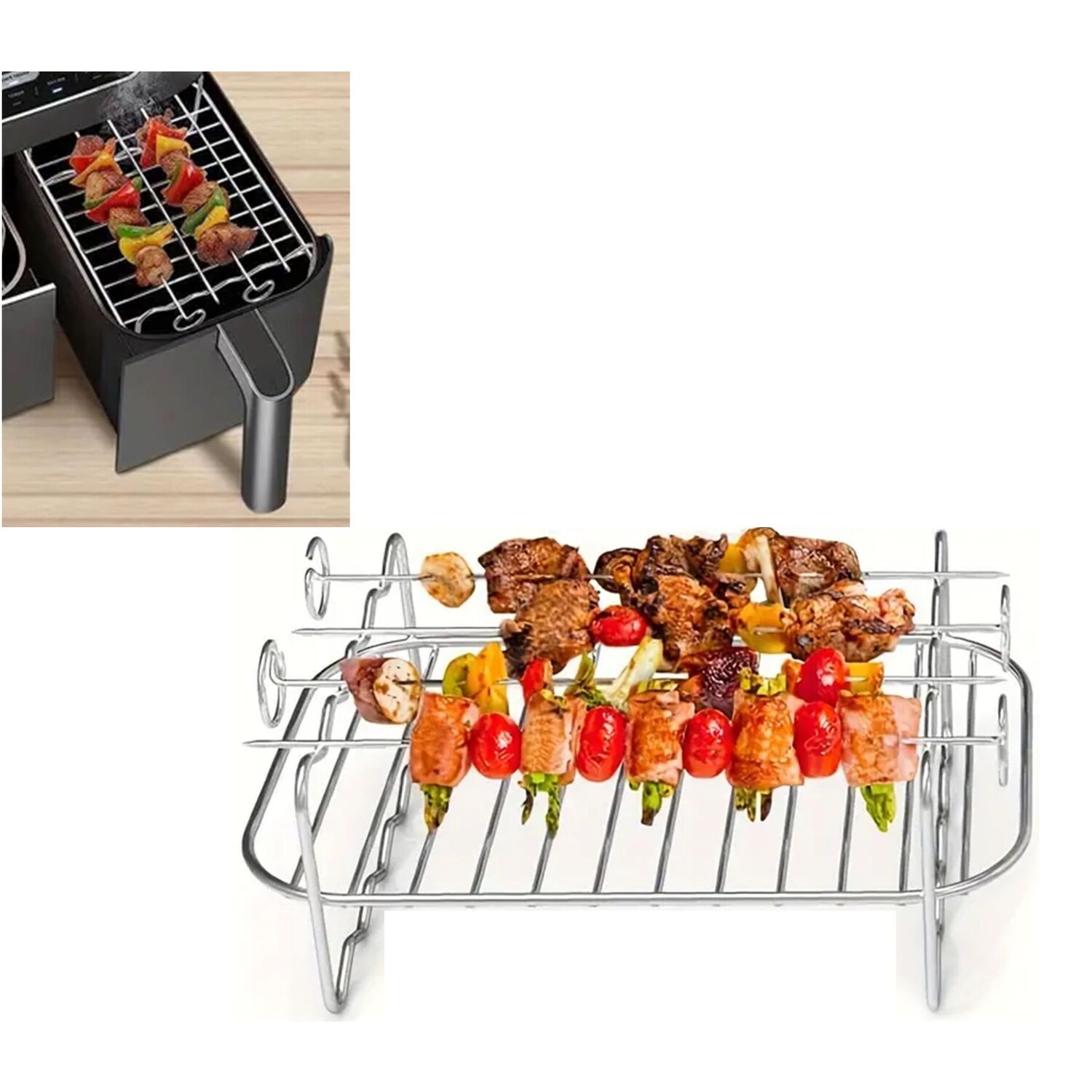 Rectangle Air Fryer Skewer Rack Grill With 4 Metal Kebab Vegetable ...