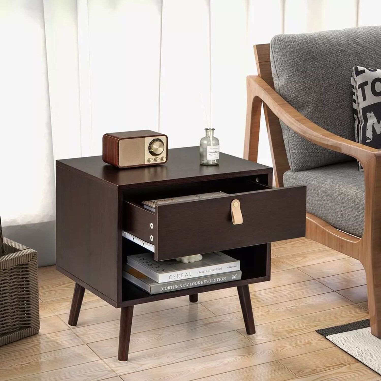 Traditional Bedside Table with Drawer and Bottom Shelf