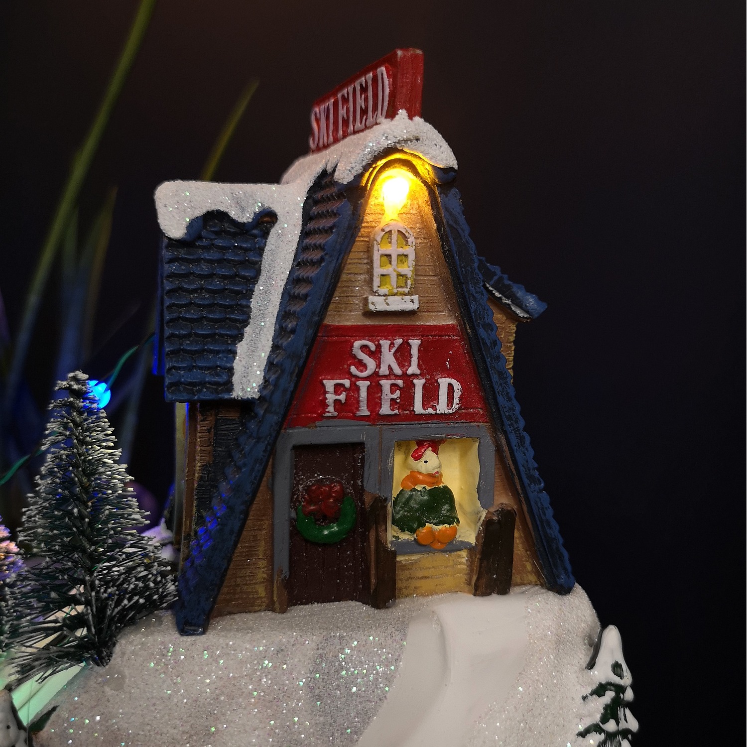 Lightup Animated Snow Ski Cabin Christmas Mountain Village