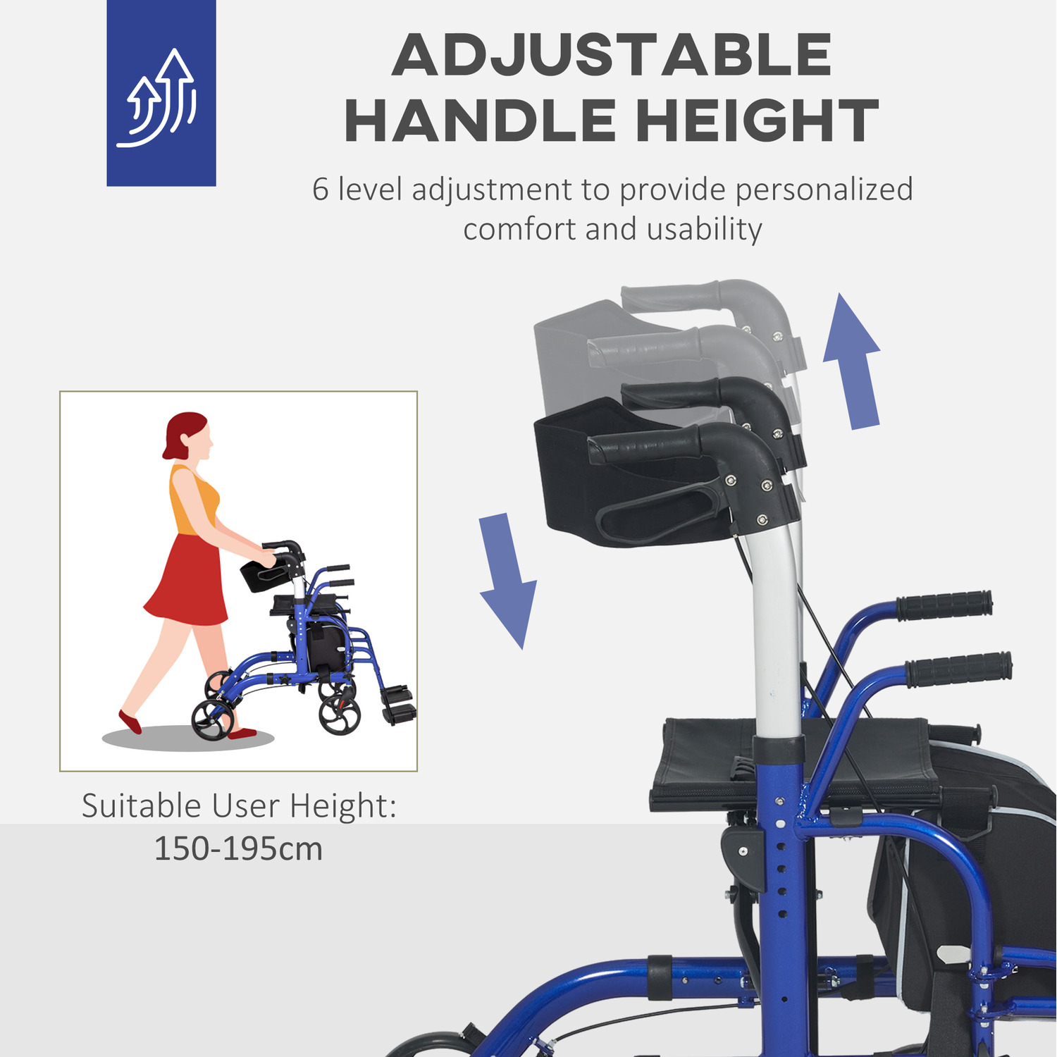 HOMCOM 2 in 1 Wheelchair Folding Rollator Walker with Seat