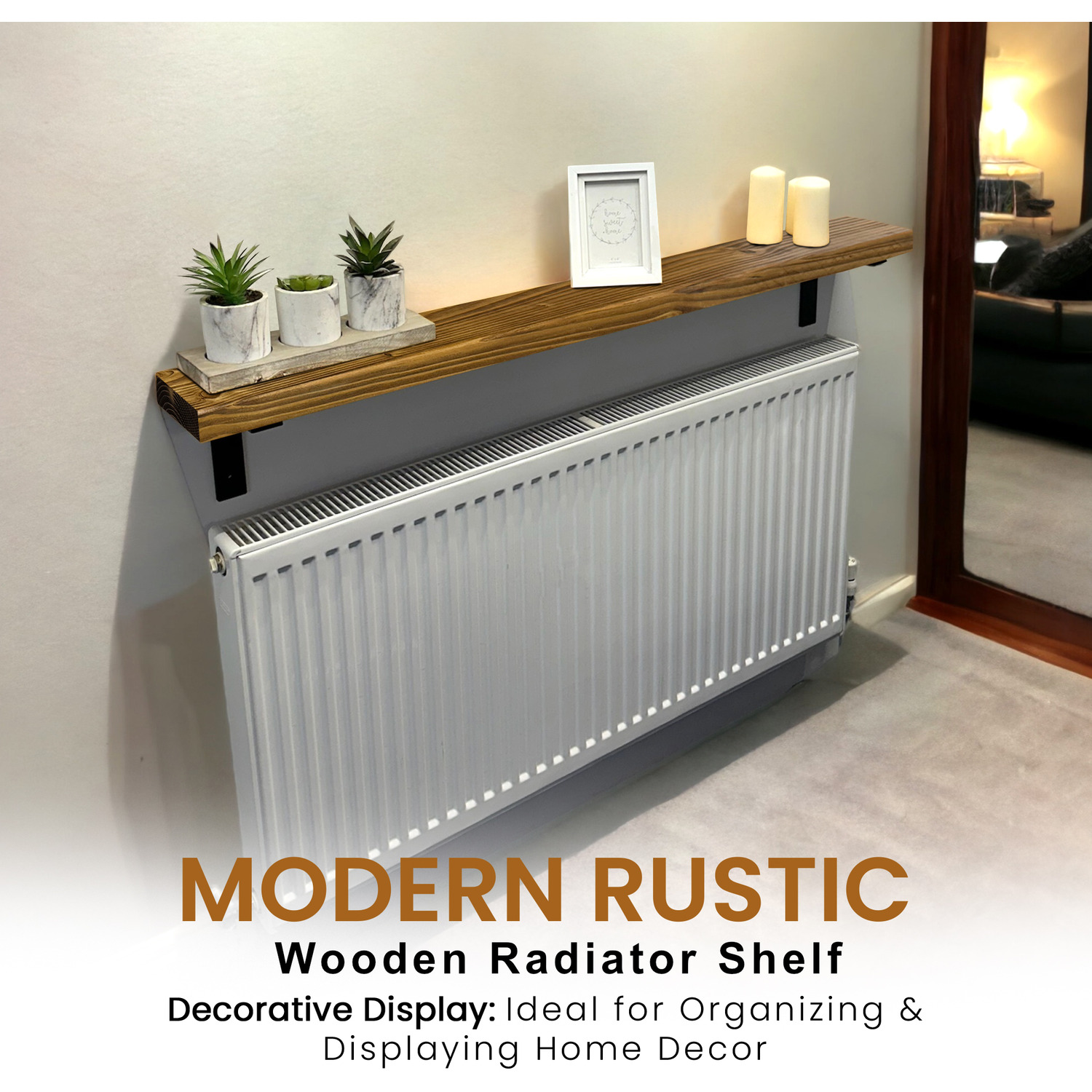 Tudor Oak Radiator Shelf with Brackets