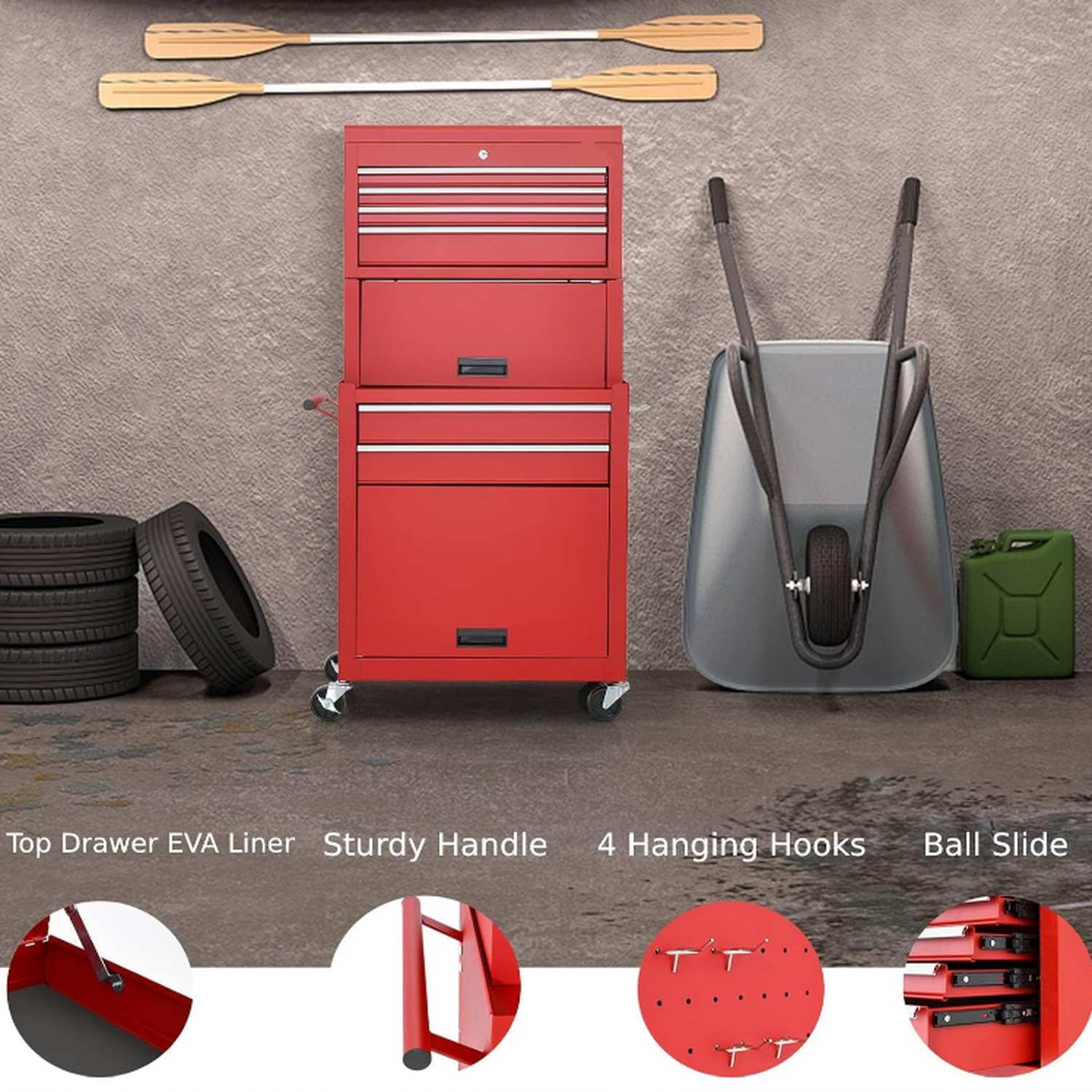 2-In-1 Rolling Lockable Tool Storage Cabinet