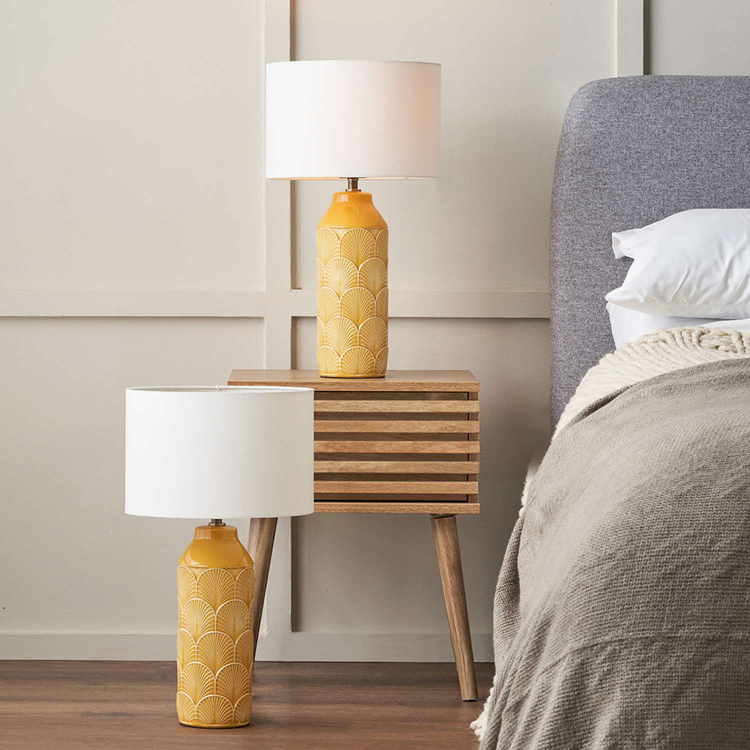 Set of 2 Bethan Embossed Ceramic Table Lamps