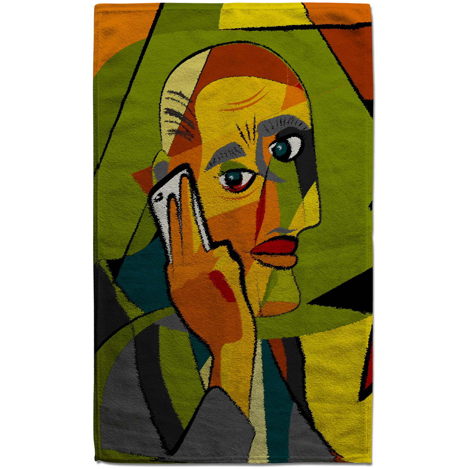 Portrait Cubism Art Style,Man Calls On A Phone Bath Towel