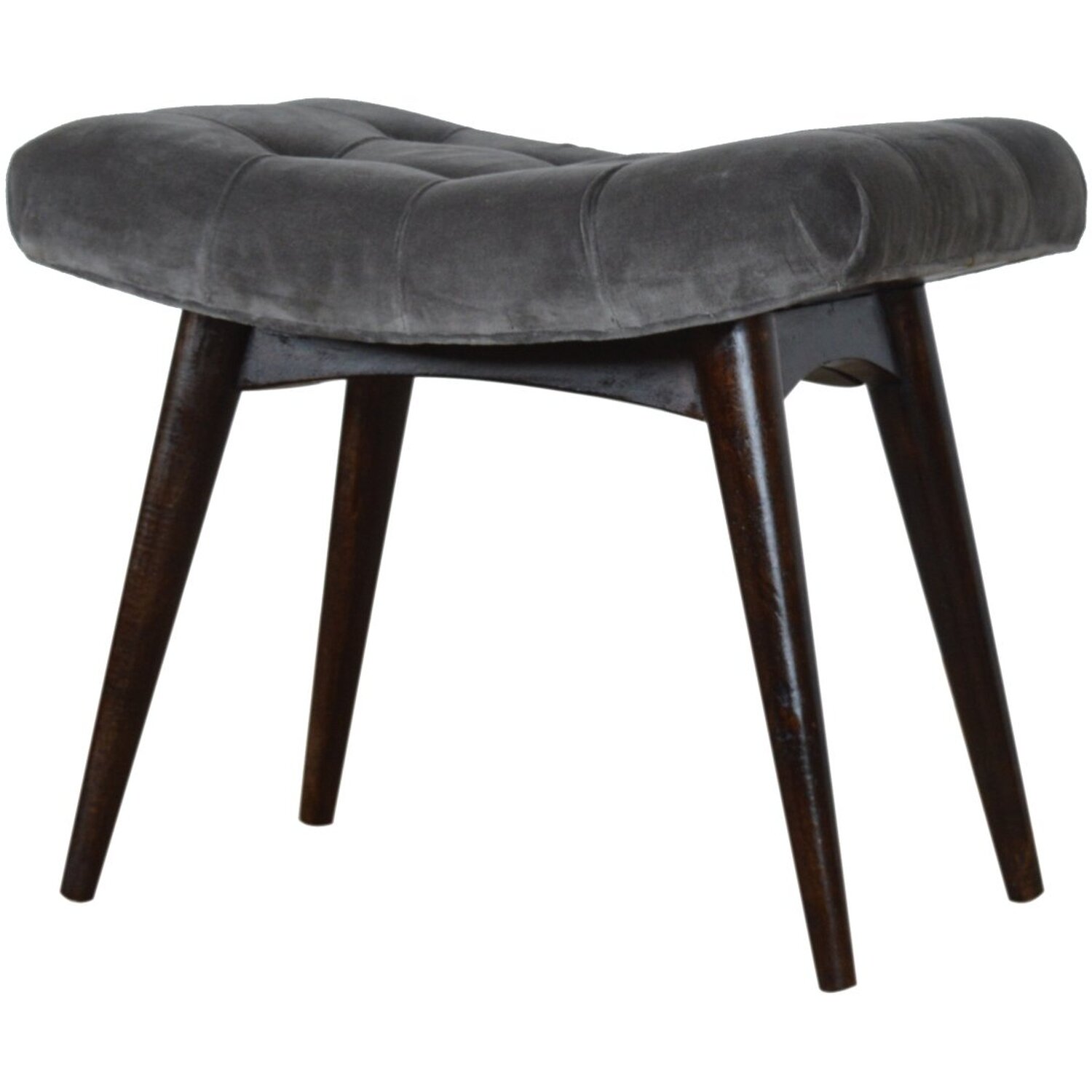 Grey Cotton Velvet Curved Bench