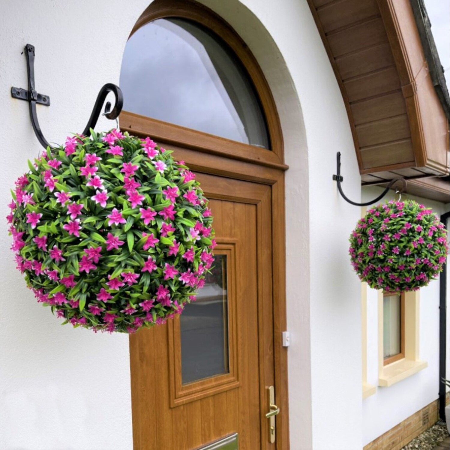 Best Artificial 38cm Pink Lily Hanging Basket Flower Topiary Ball