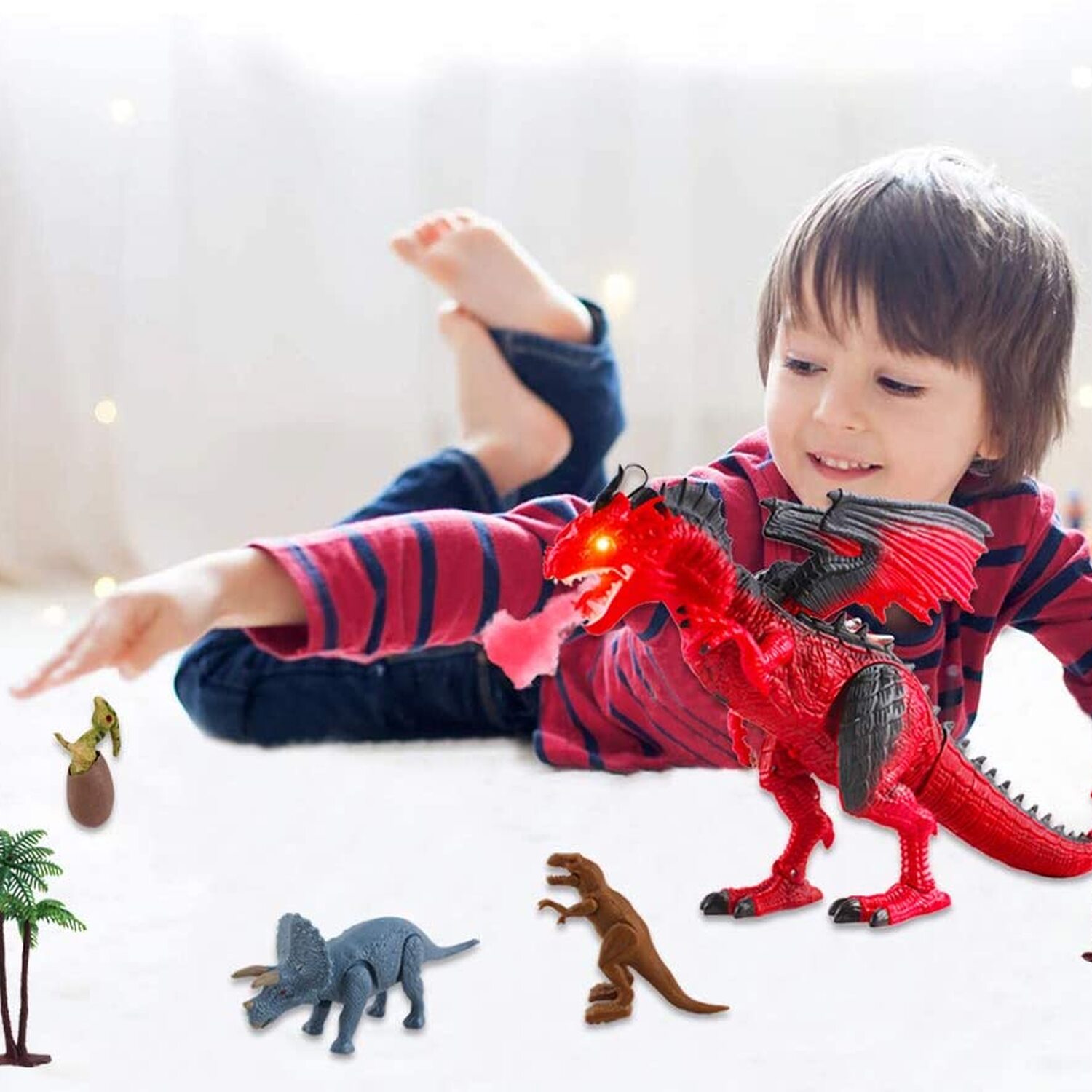 Remote Control Dinosaur Toy With Multi Functions and Mini Dino Figures