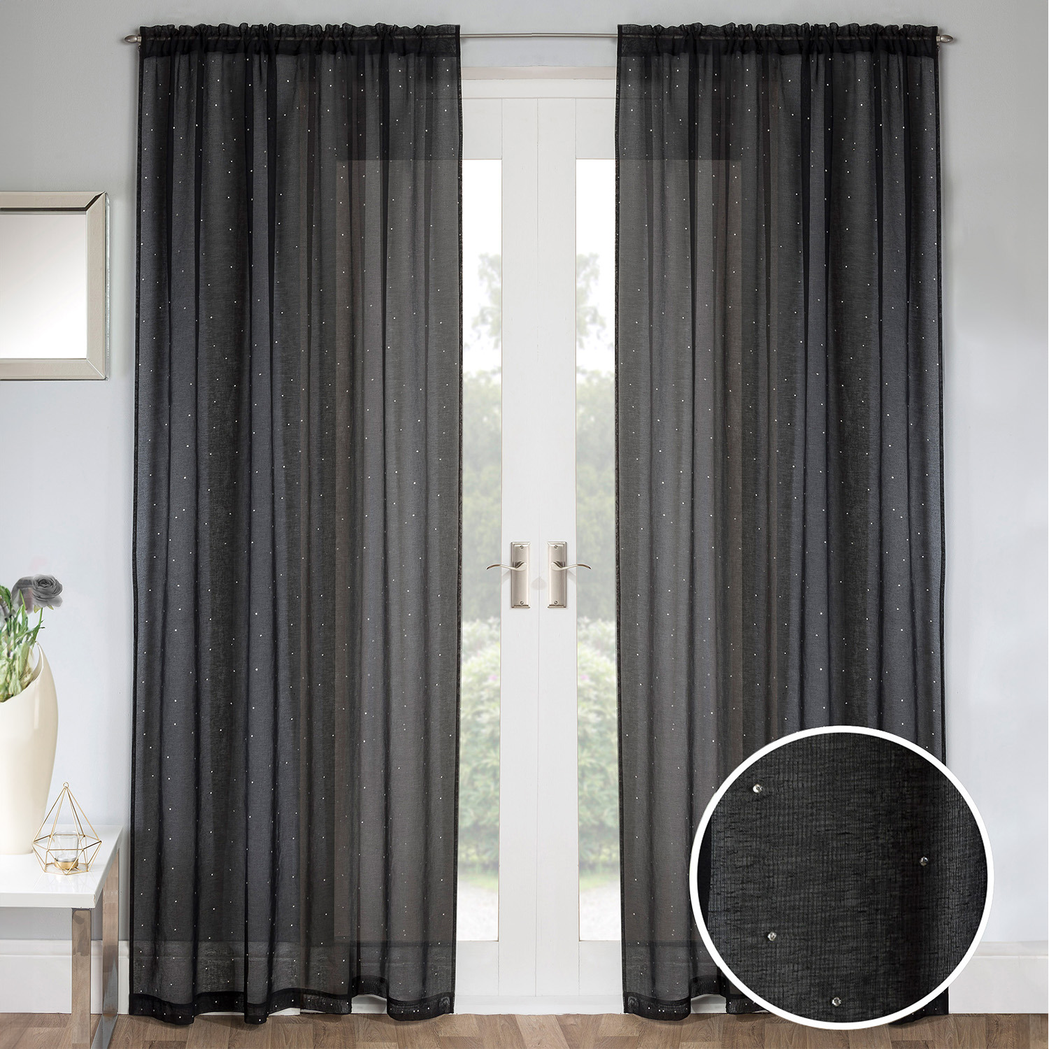 Pair of Slot Top Sheer Voile Panels with all over Diamantes