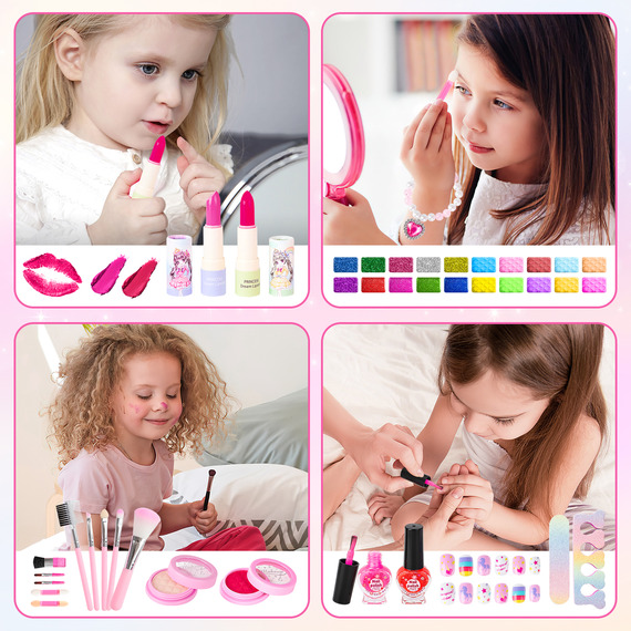56-in-1 Princess Washable Cosmetics Makeup Case Kit Gift for Girls