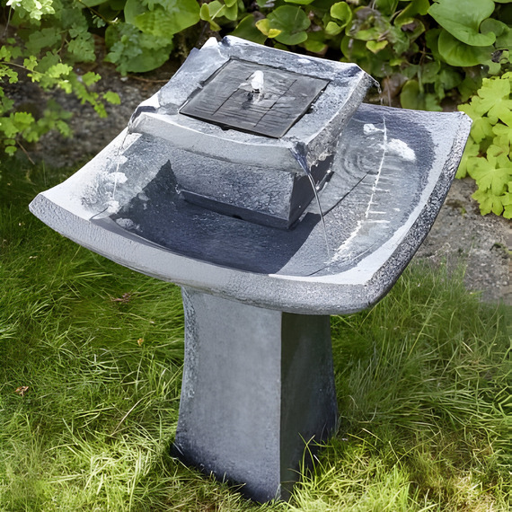 Pagoda Stone Effect Solar Powered Bird Bath and Water Feature