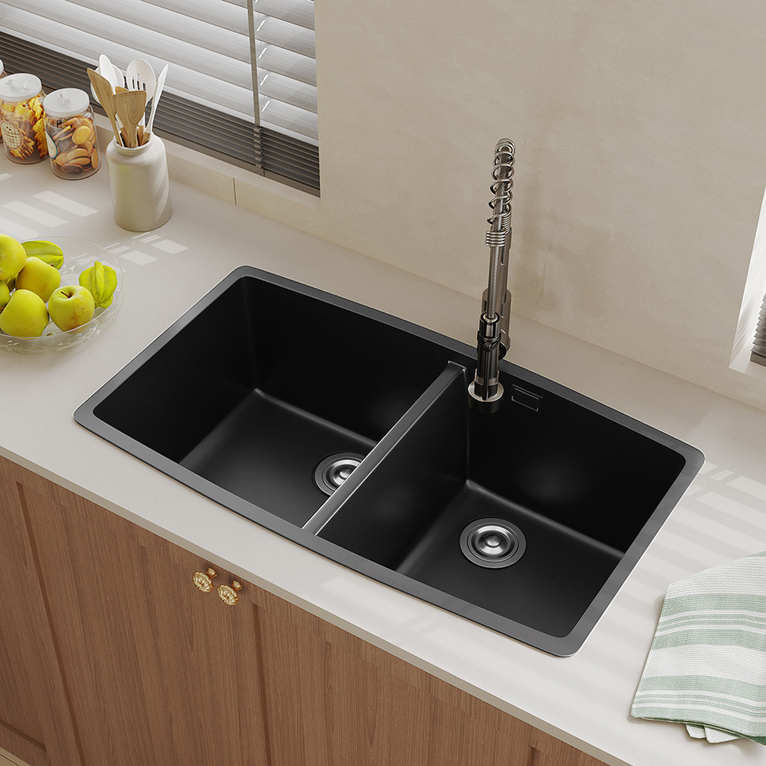 Kitchen Sink Double Insert Wash Basin Bowl With Stainless Steel Strainer