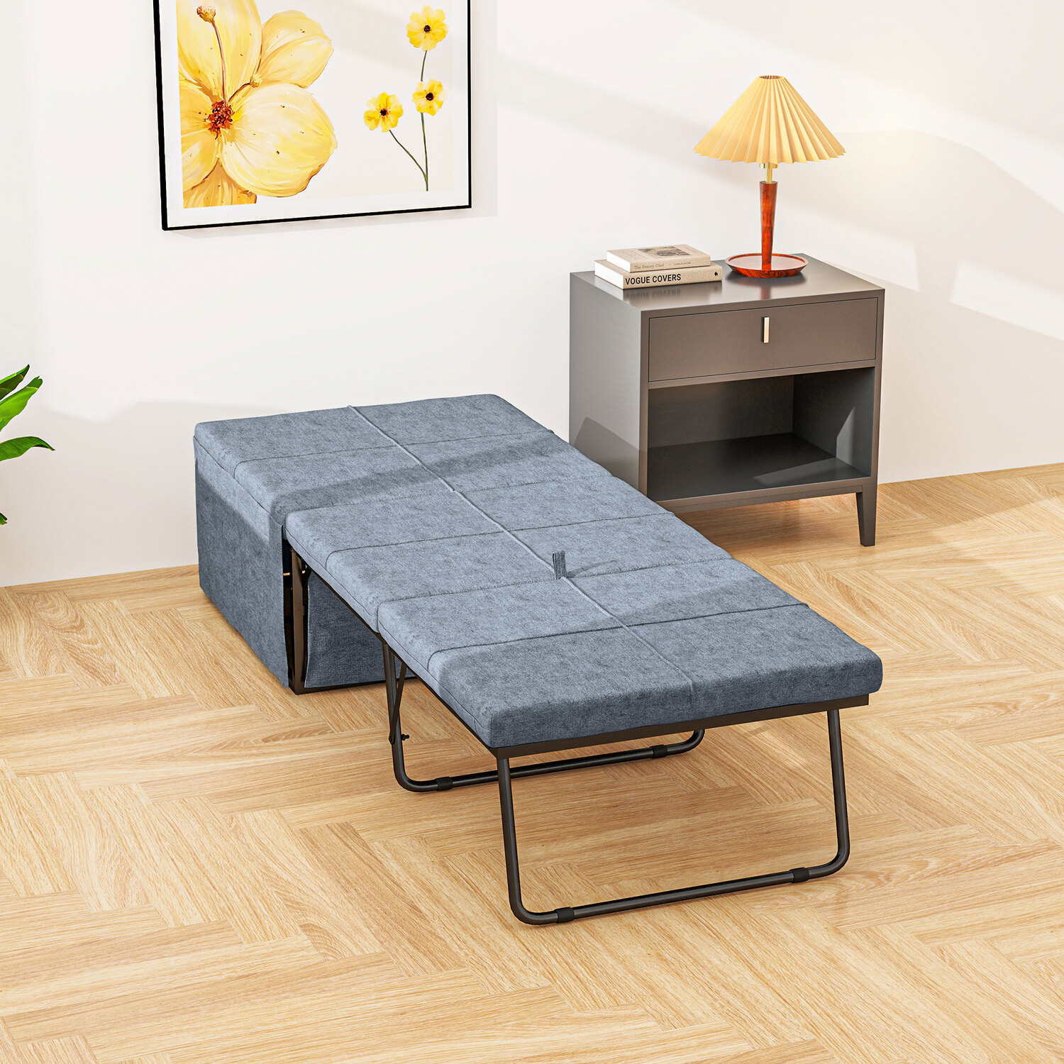 HOMCOM Single Folding Bed with Linen Sponge Mattress and Dust Cover