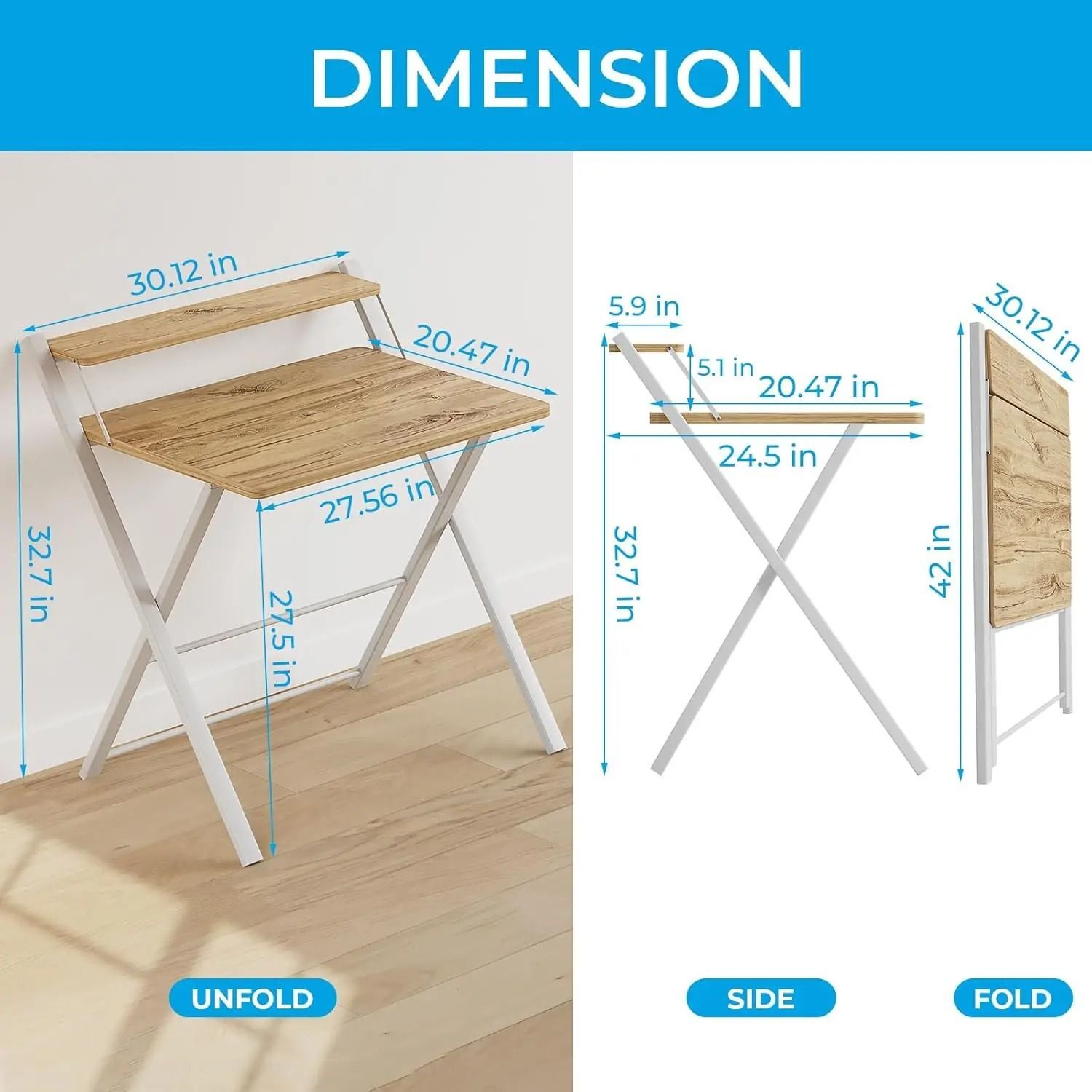 Folding Desk with Monitor Shelf