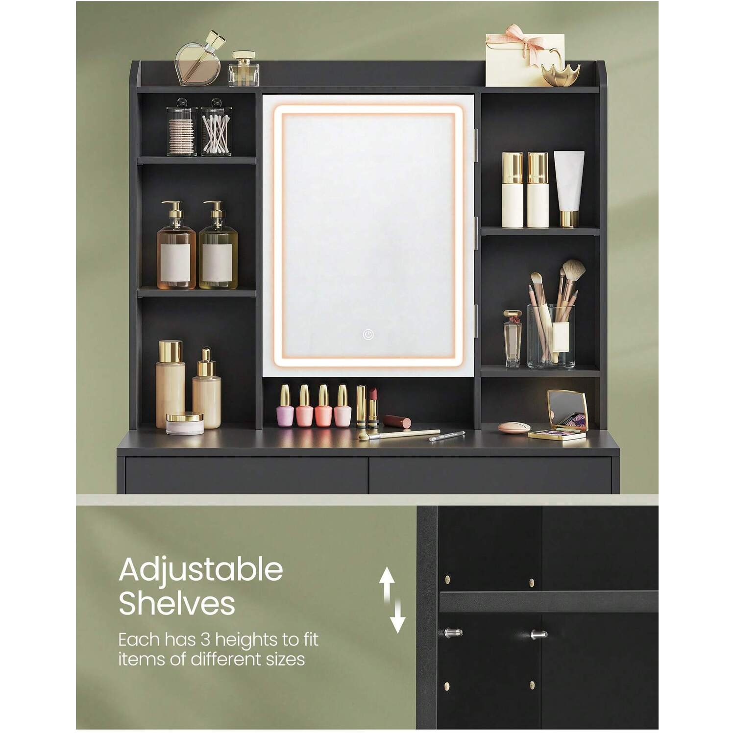 VASAGLE Dressing Vanity Table with LED Lights