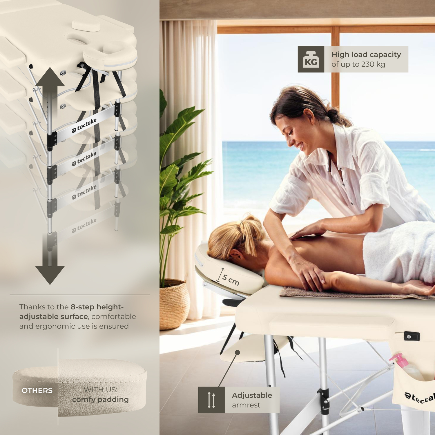 Massage Table Phuket, 3 zones, 70 cm wide, aluminium frame, carry bag