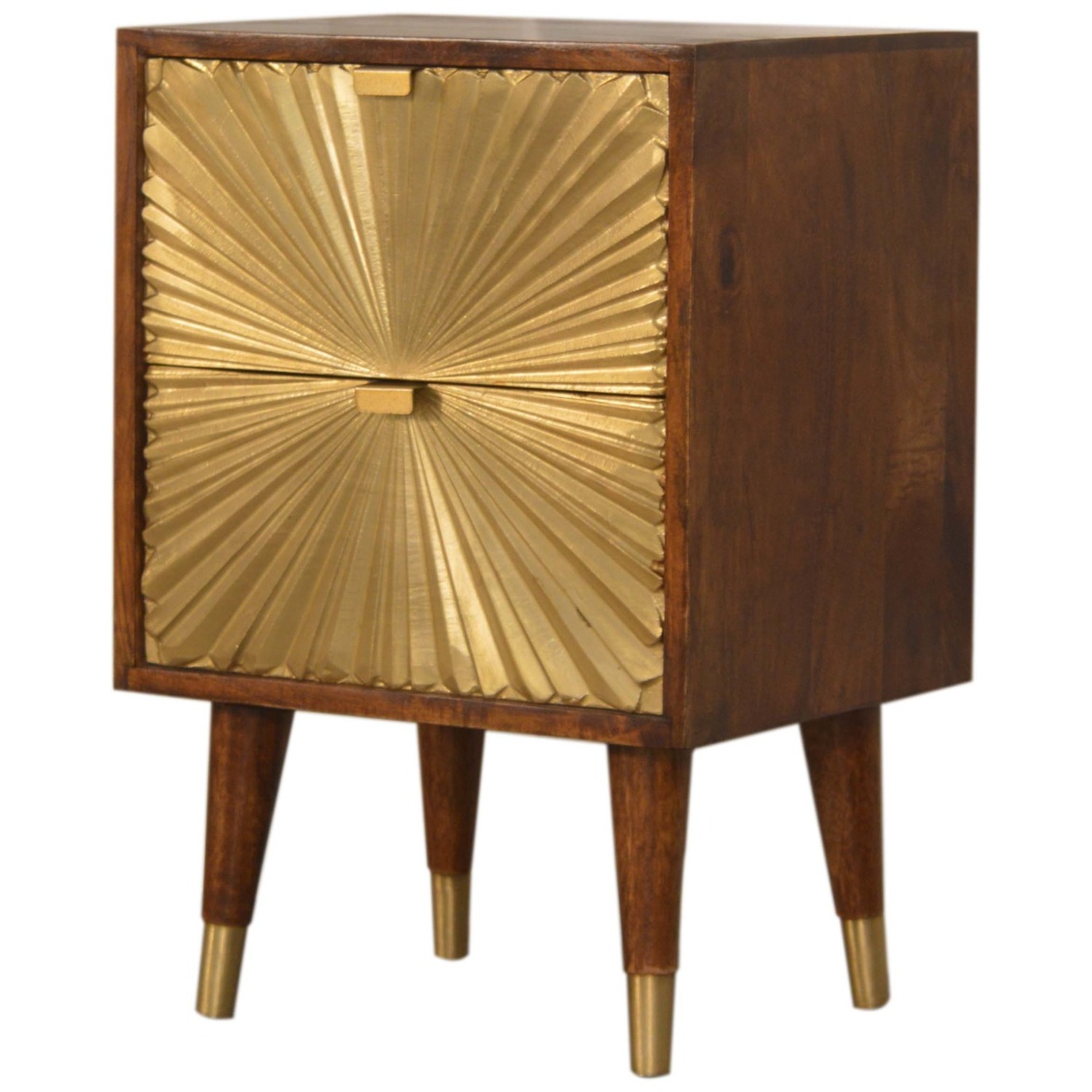 Manila Gold Brass 2 Drawer Mango Wood Bedside Table