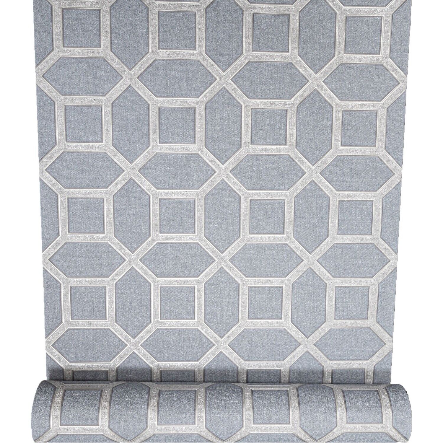 Geometric Light Blue Grey Glitter Textured Heavy Vinyl Premium Wallpaper