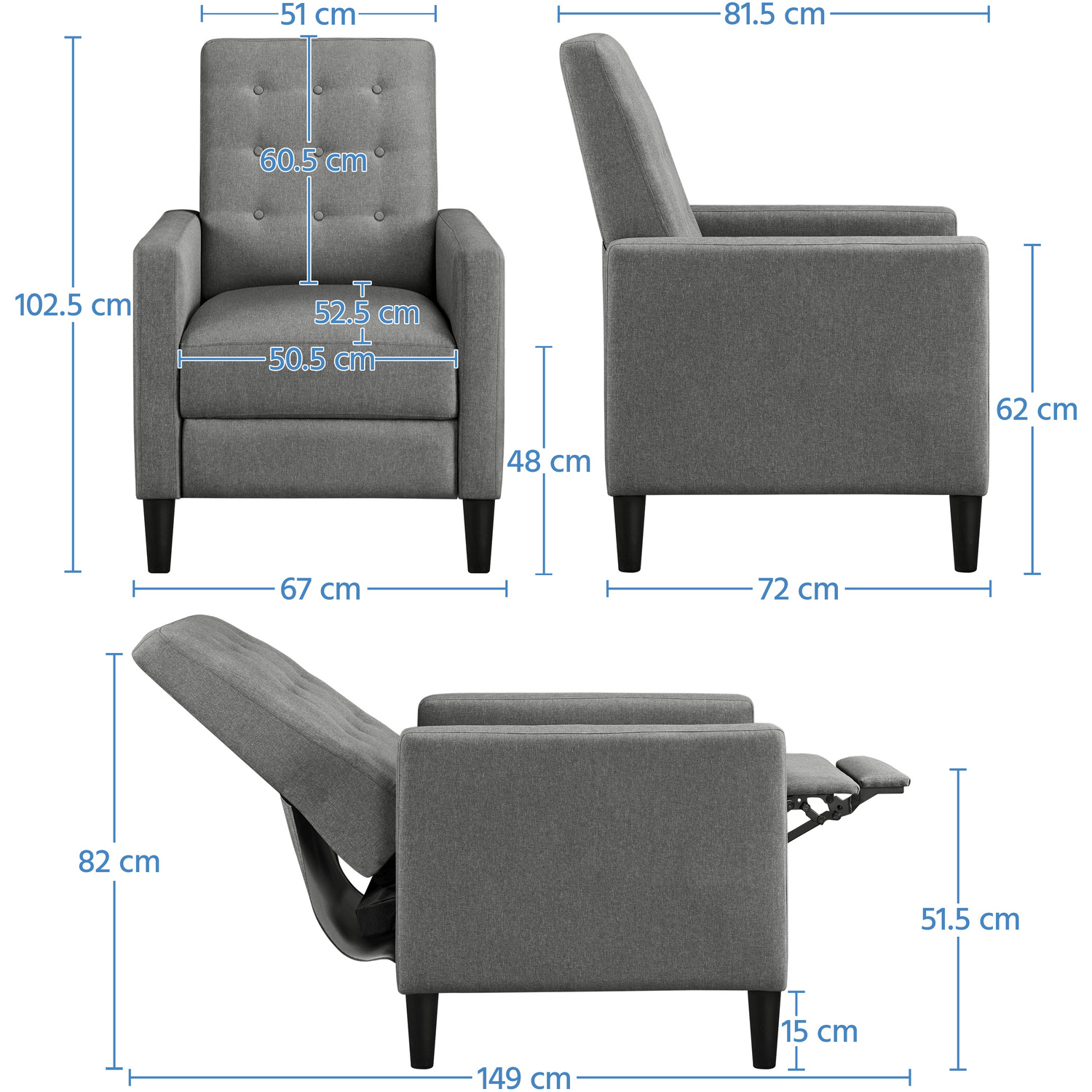 Modern Fabric Reclining Chair with Adjustable Back