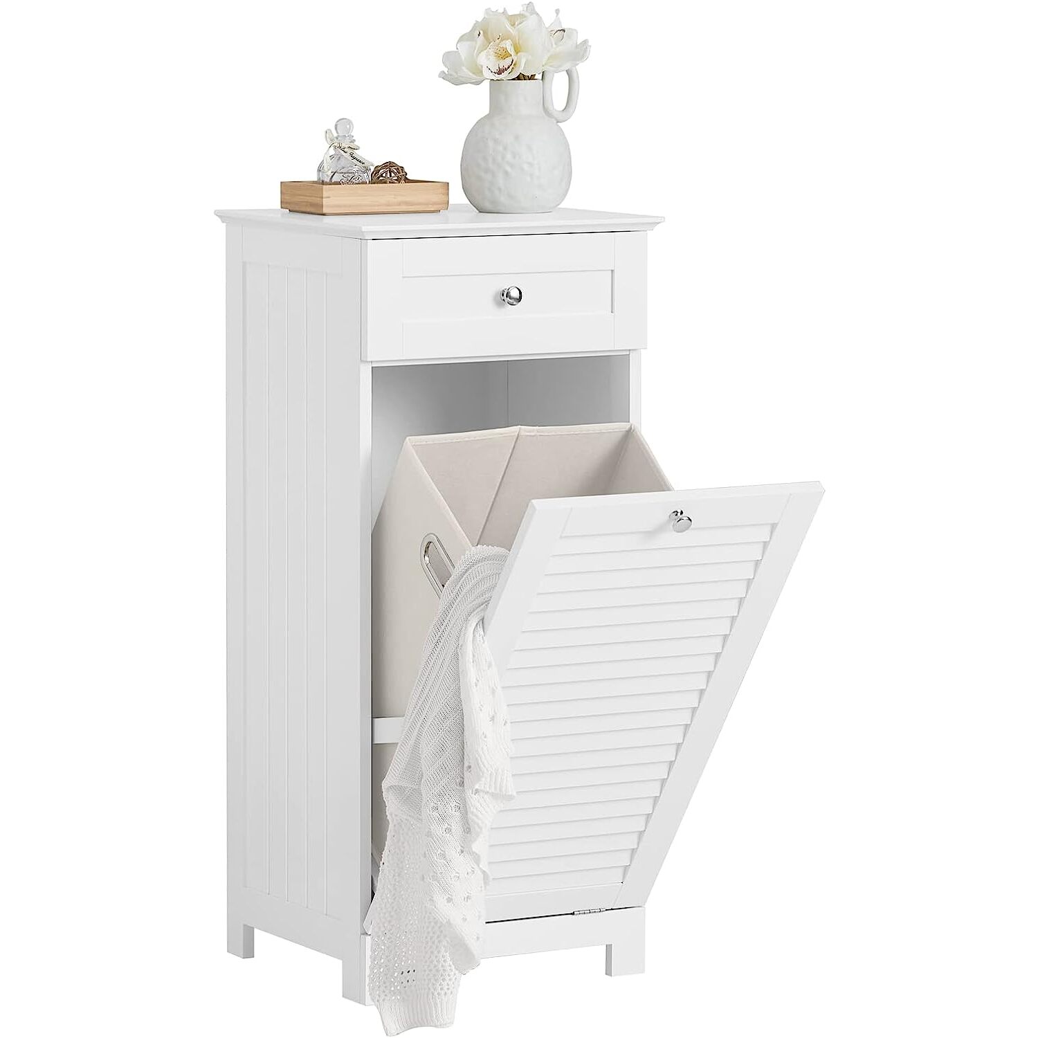 Laundry Basket Cabinet with Drawer and Shutter Door
