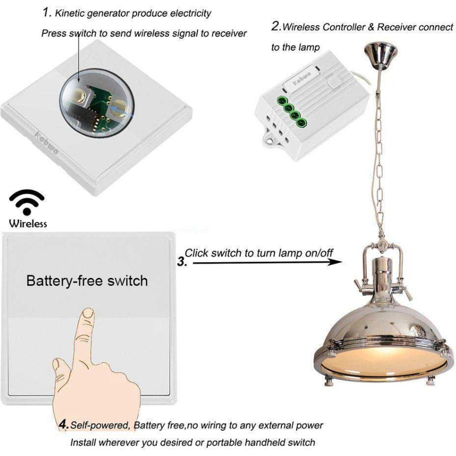 1 Gang Kinetic white Switch 100W RF Dimmable Receiver
