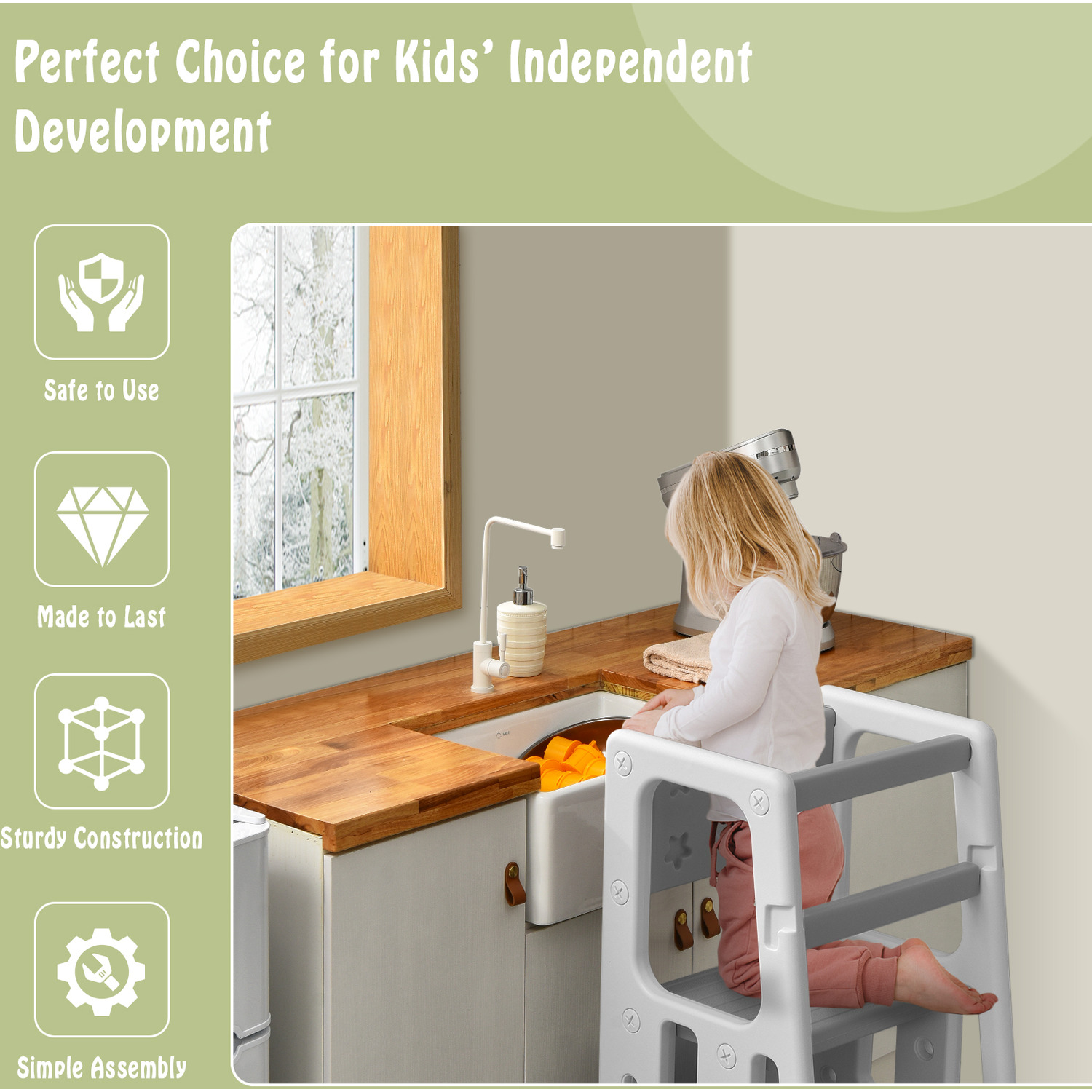 Kids Kitchen Step Stool Toddler Learning Stool