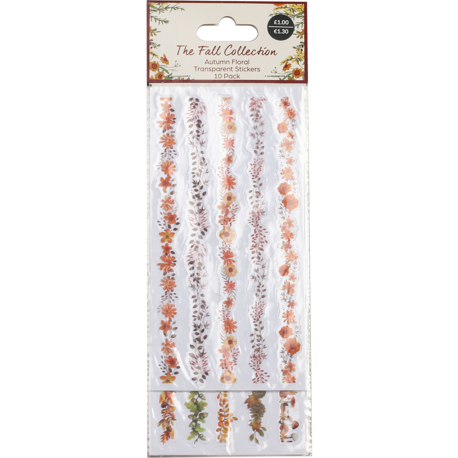 Pack of 10 Autumn Floral Transparent Stickers