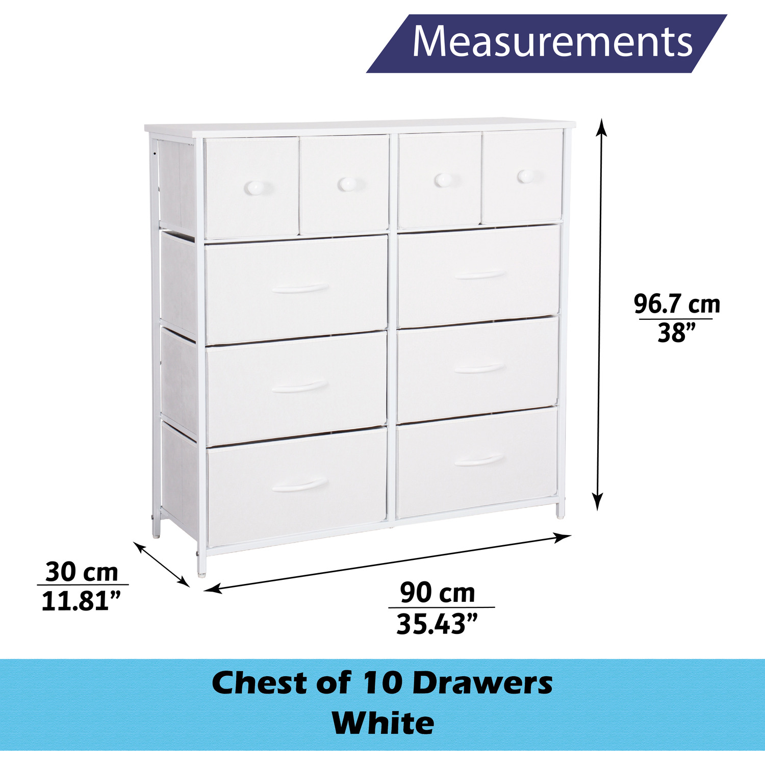 Chest Of Drawers with Metal Frame 10 Large Deep Fabric Drawers ...