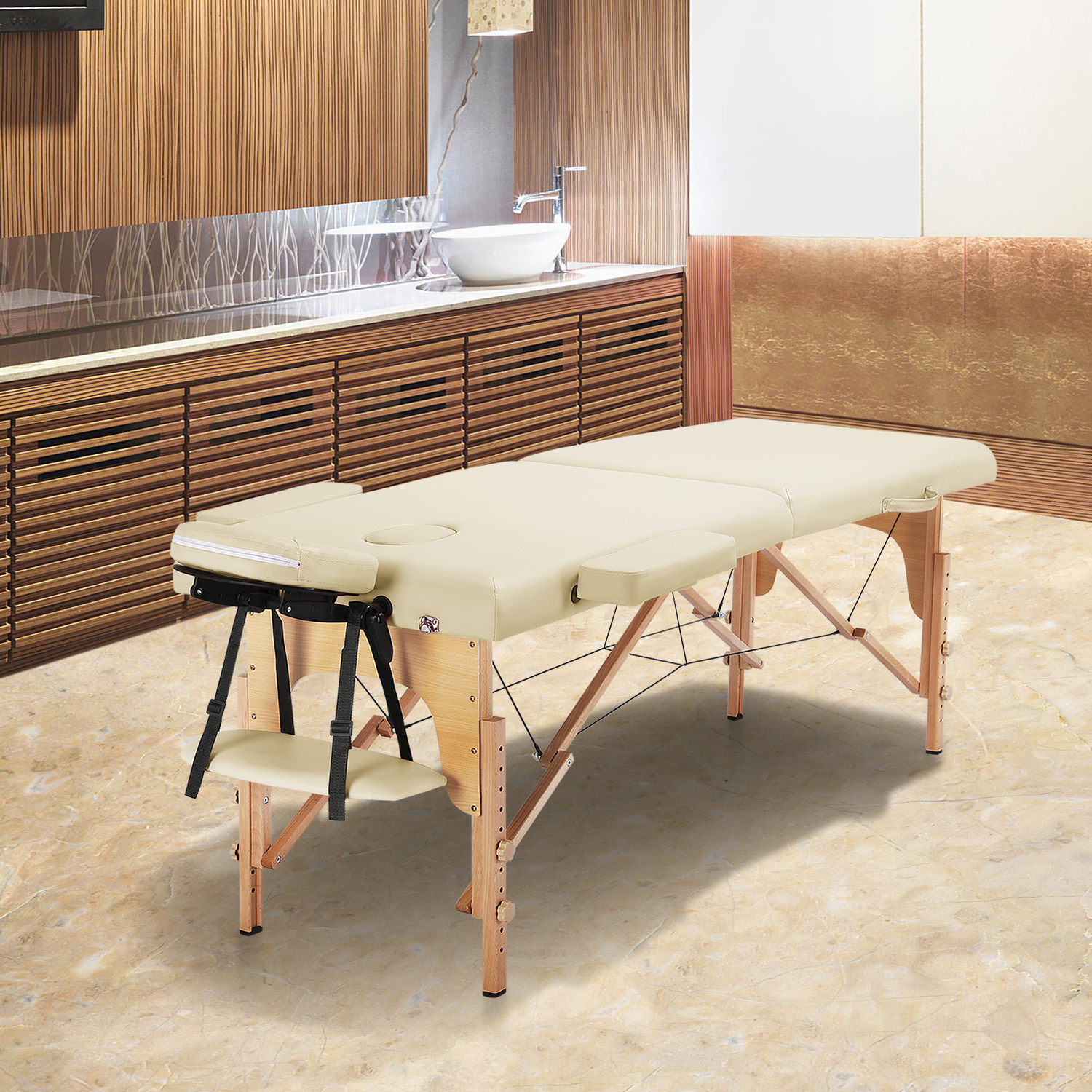 Folding Massage Bed with Headrest and Armrest