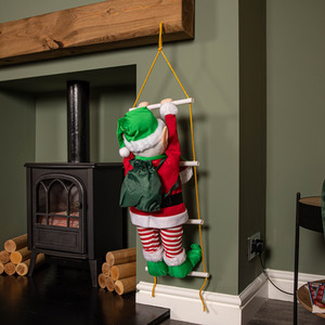 Hanging Elf with Backpack Climbing Ladder Christmas Decoration