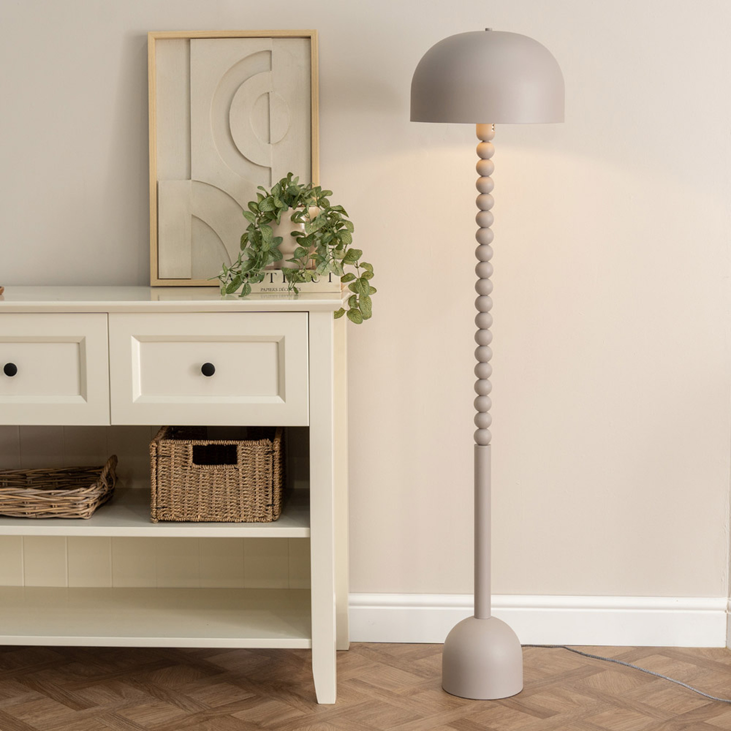 Clement Grey Pebble Abstract Floor Lamp With Metal Dome Lampshade