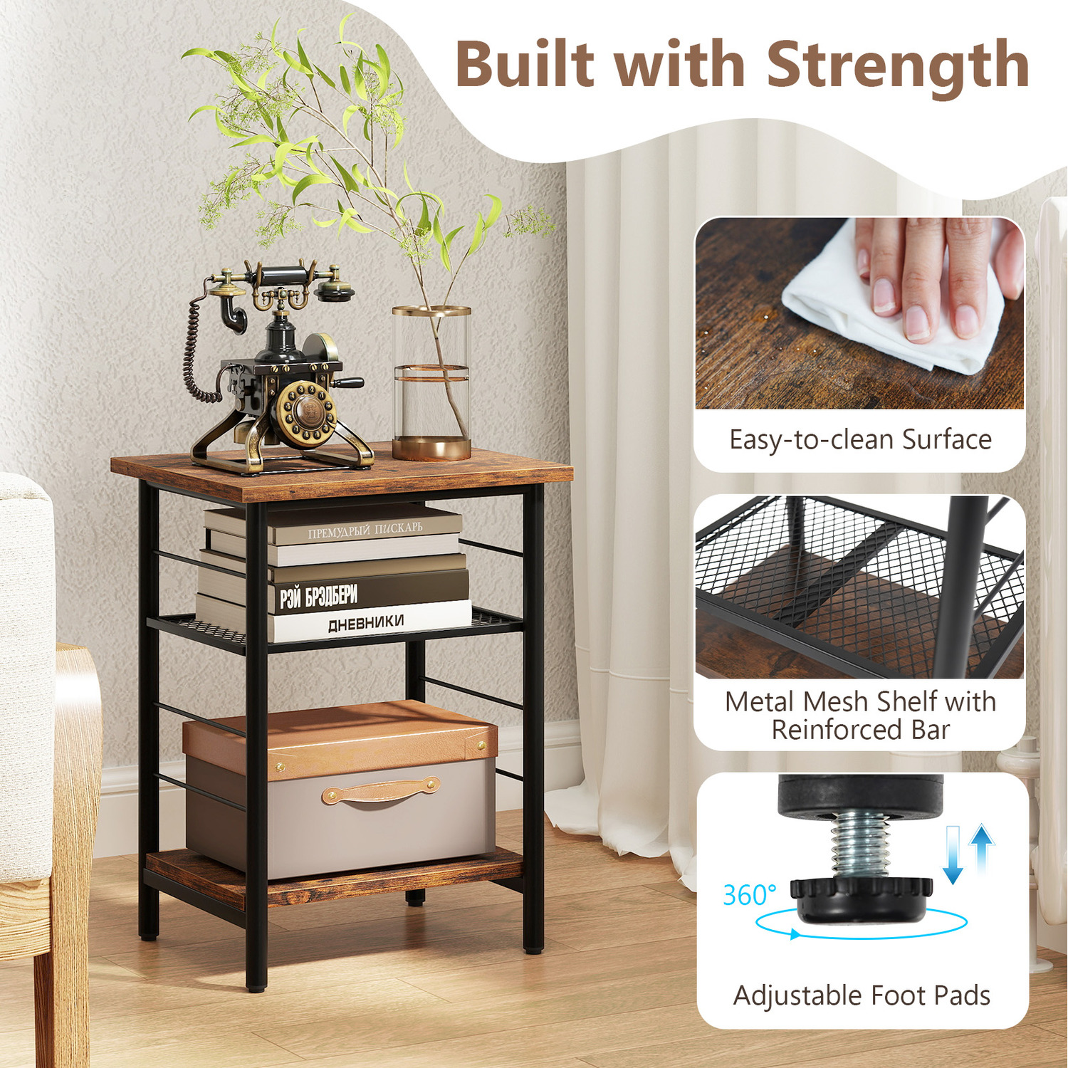 Industrial 3-Tier End Table