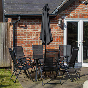 Rectangular Glass Top Patio Dining Table Set