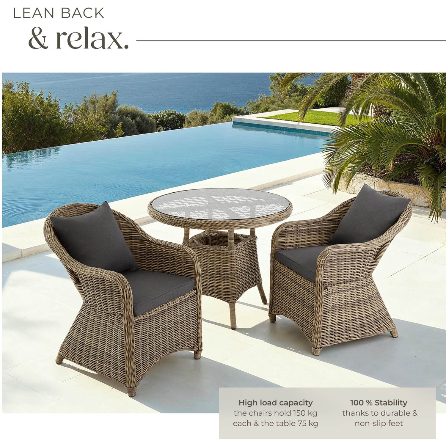 Rattan Garden Bistro Set Zurich 2 Chairs 1 Table