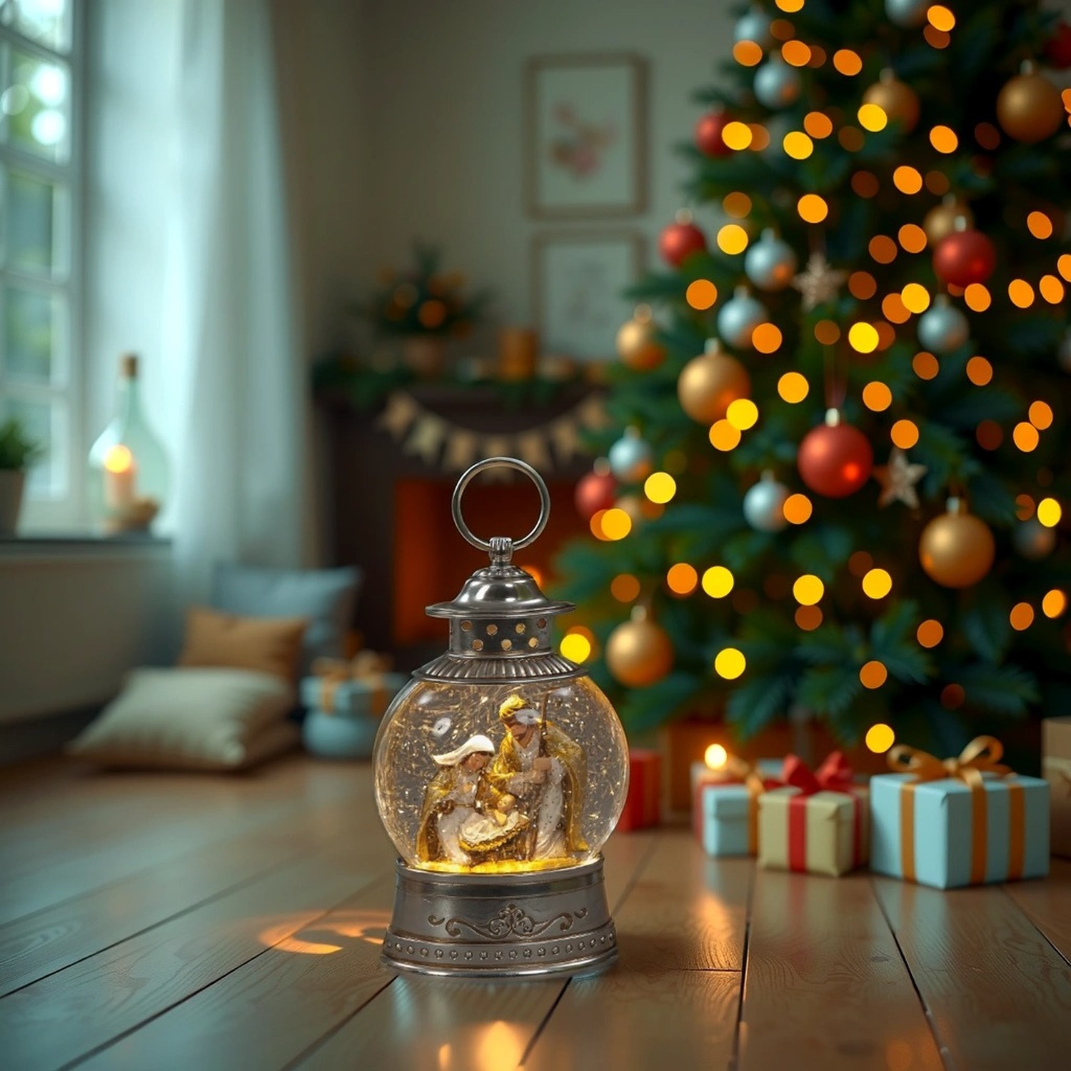 SnowTime Battery Operated LED Water Lantern with Nativity Scene