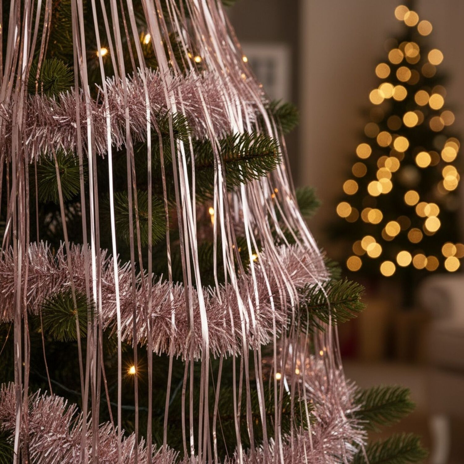 Blush Pink Lametta Foil Tinsel Garland Strands Christmas 50cm x 40cm