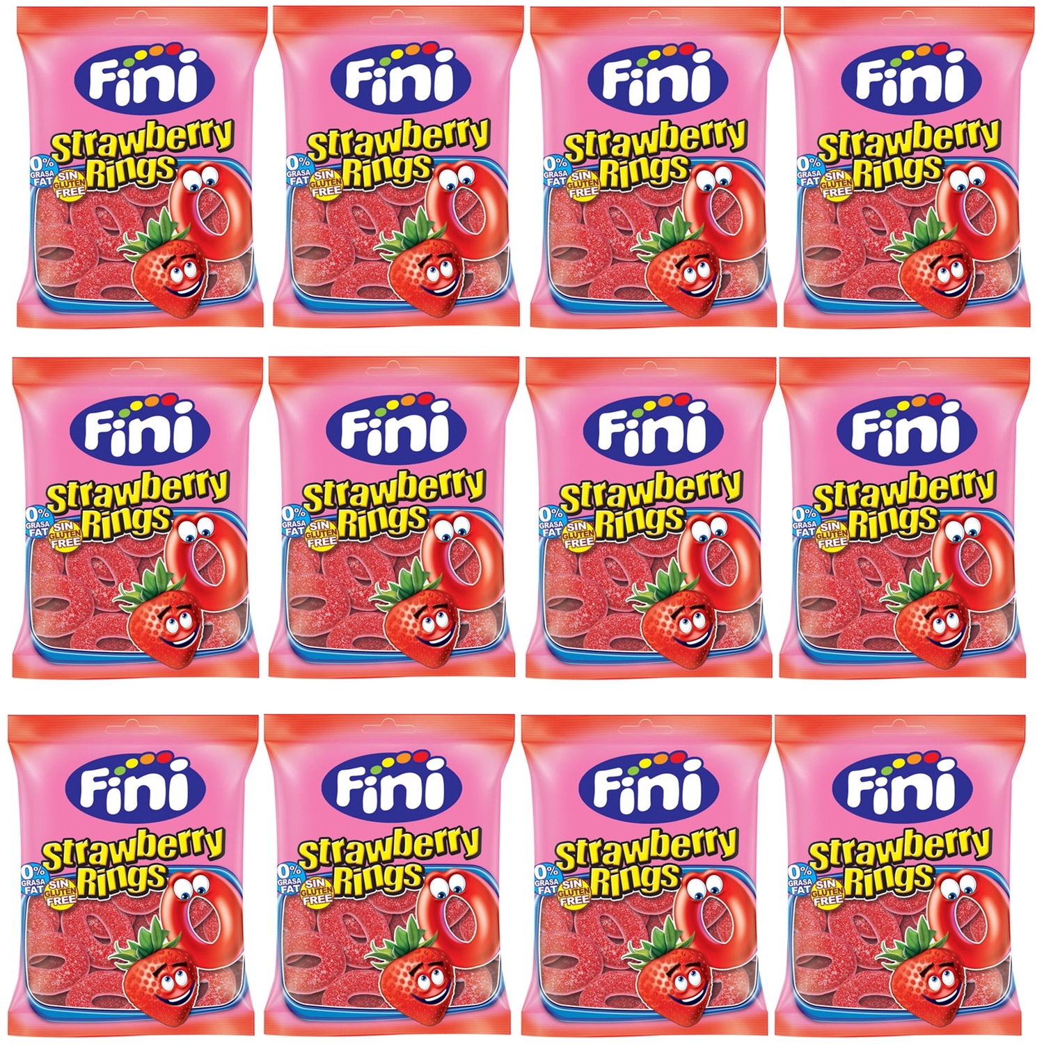 Fini Sweets Jelly Strawberry Rings Gummy Jellies 12 x 75 Grams