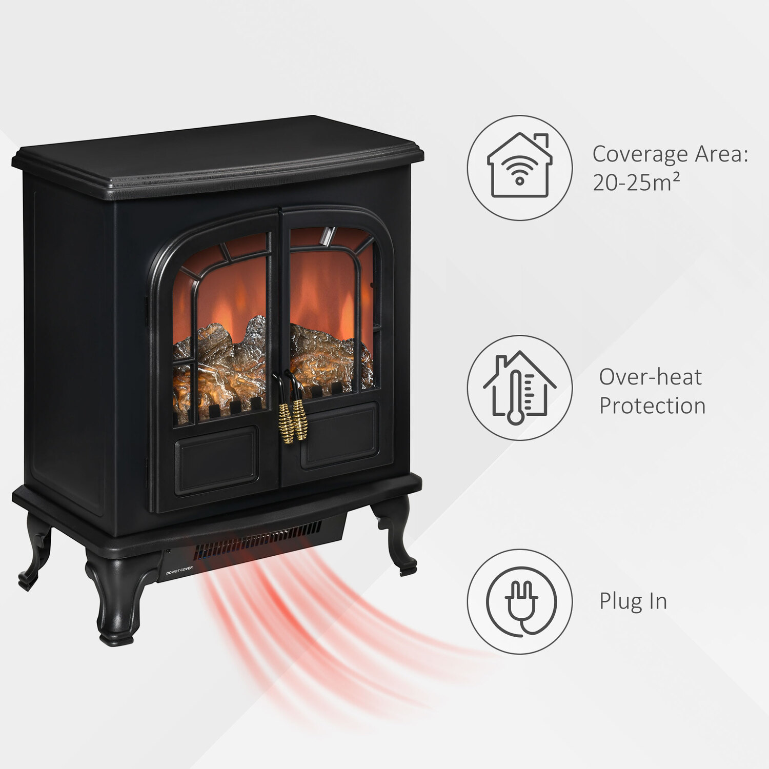 Electric Fireplace Heater with LED Fire Flame Effect