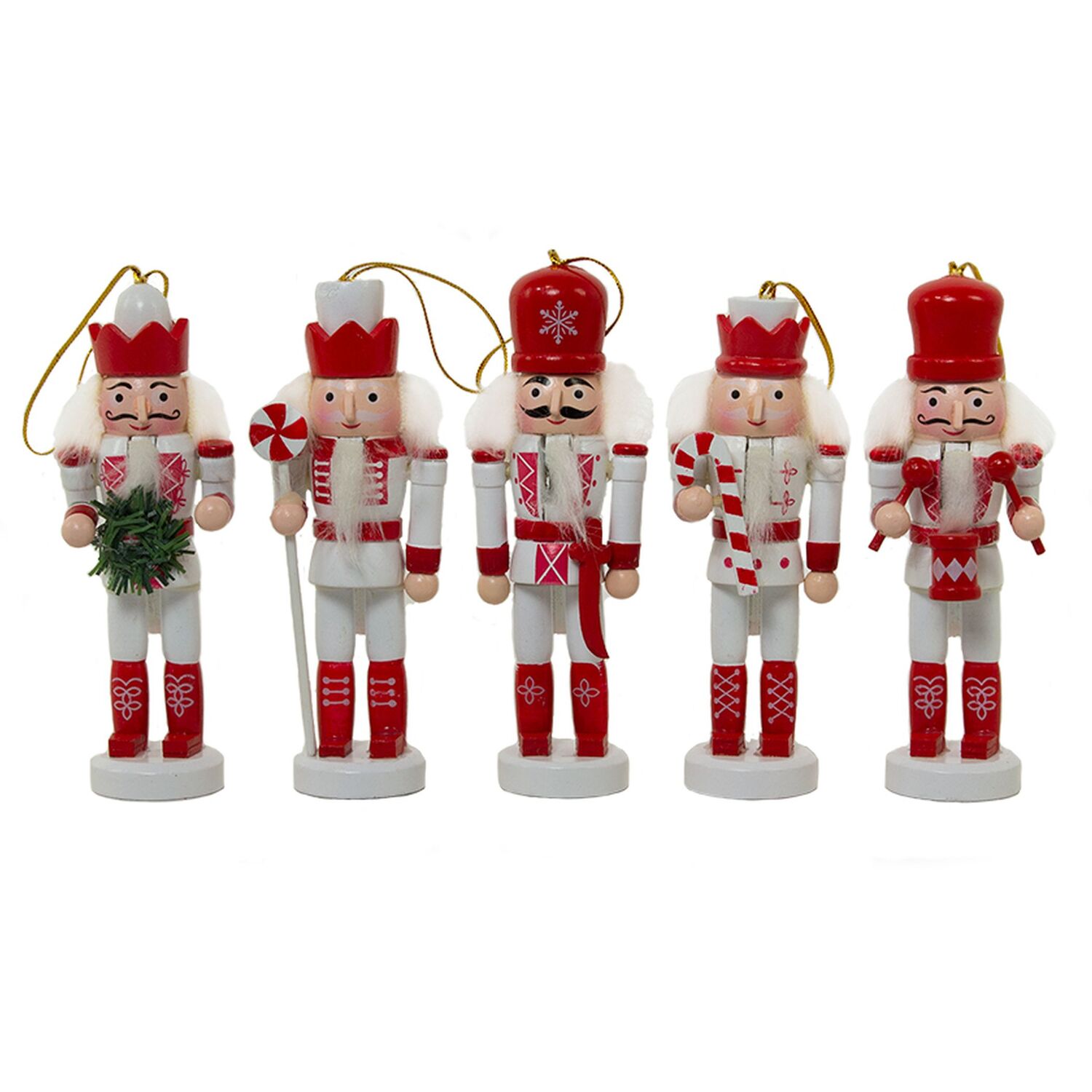 5 Red And White Hanging Nutcracker Decorations