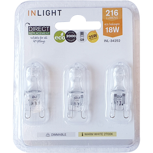 3 Pack of 18 Watt G9 Eco Halogen Light Bulbs - Clear