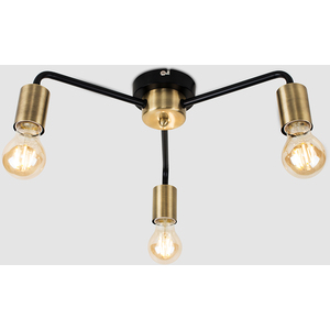 Industrial Style Antique Brass and Matt Black 3 Way Ceiling Light Fitting