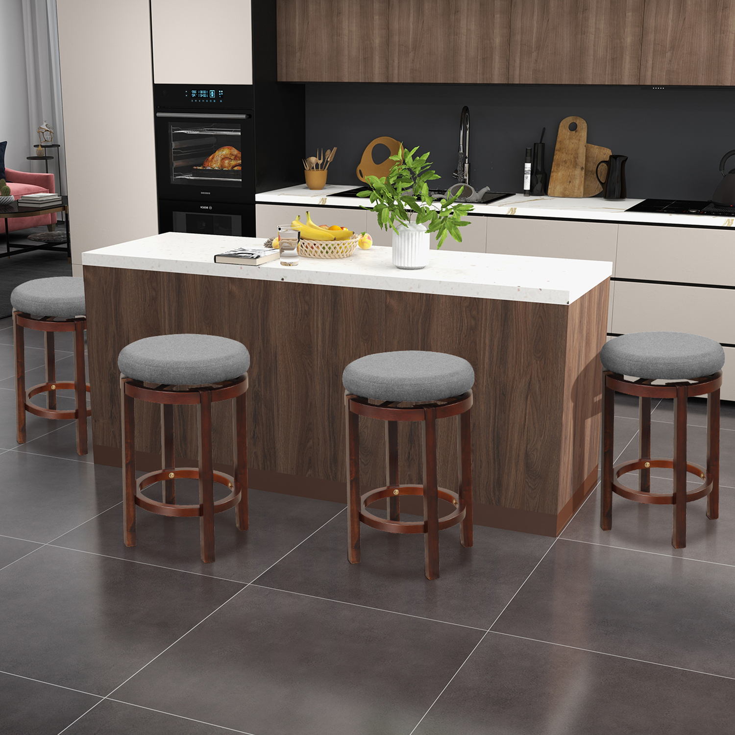 Set of 2 Swivel Kitchen Padded Chair